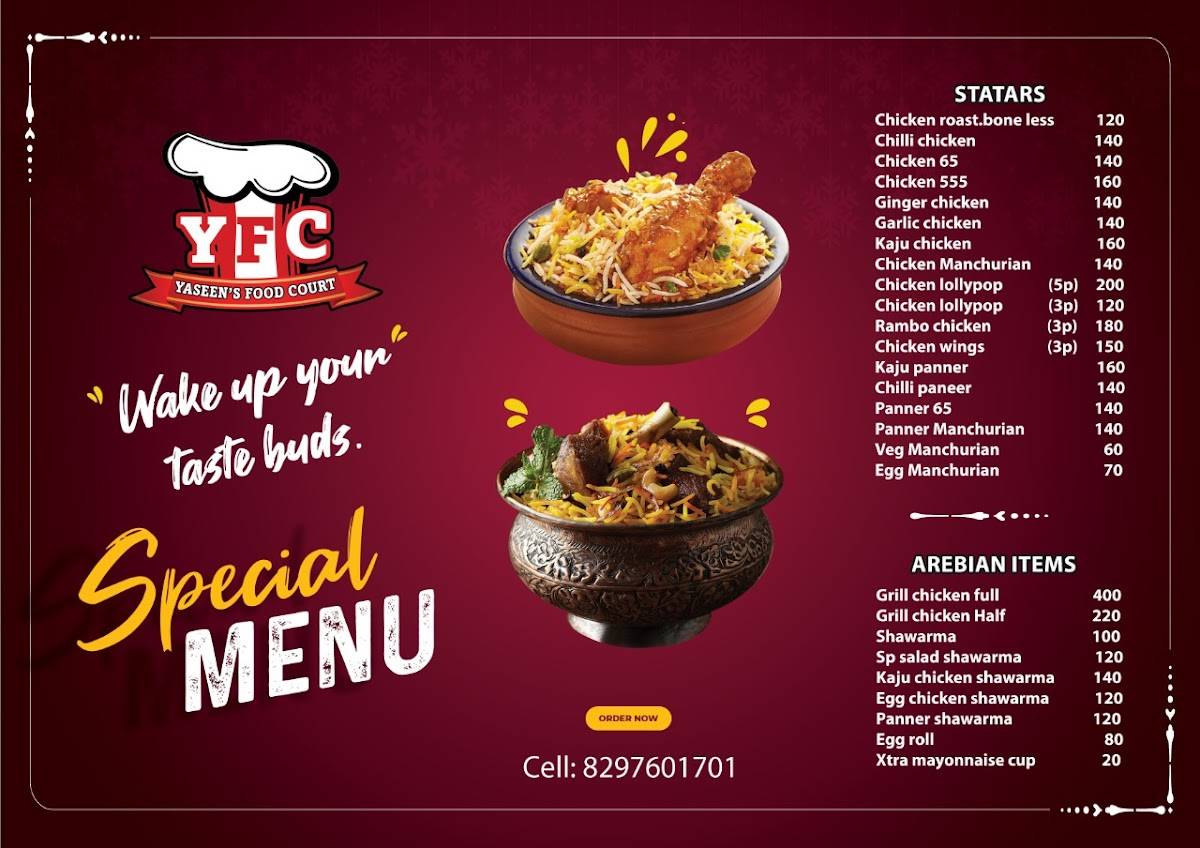Menu at YASEEN'S FOOD COURT, Tenali