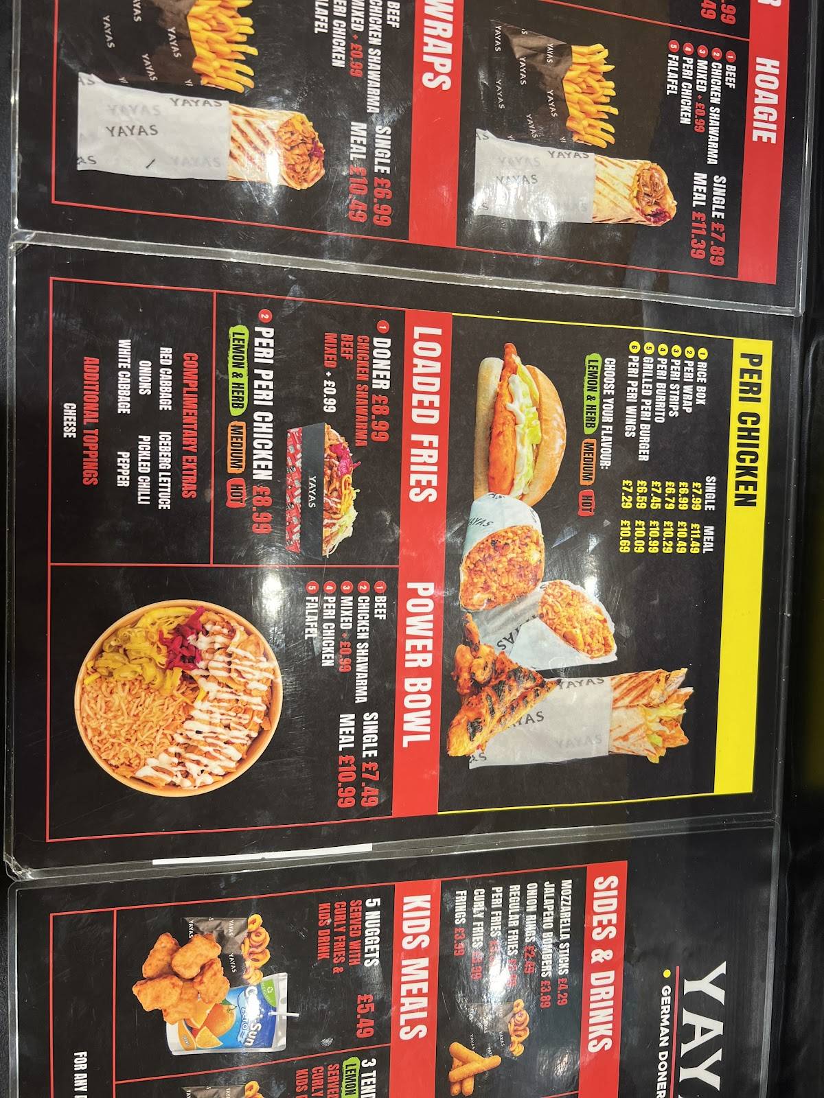 Menu at Yayas - German Doner - Peri Peri Chicken restaurant, Glasgow