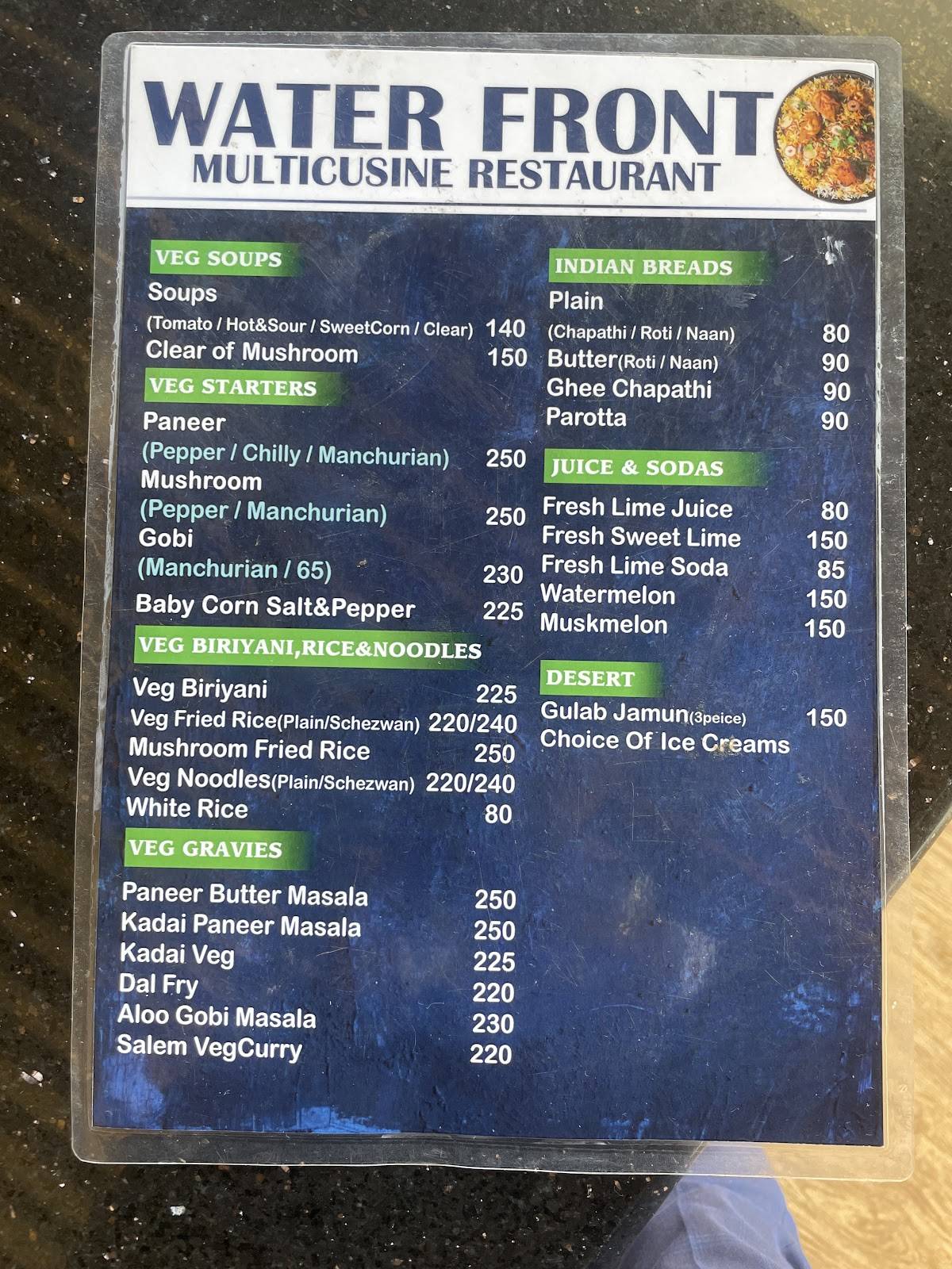 Menu at Waterfront Multicuisine Restaurant, Yercaud
