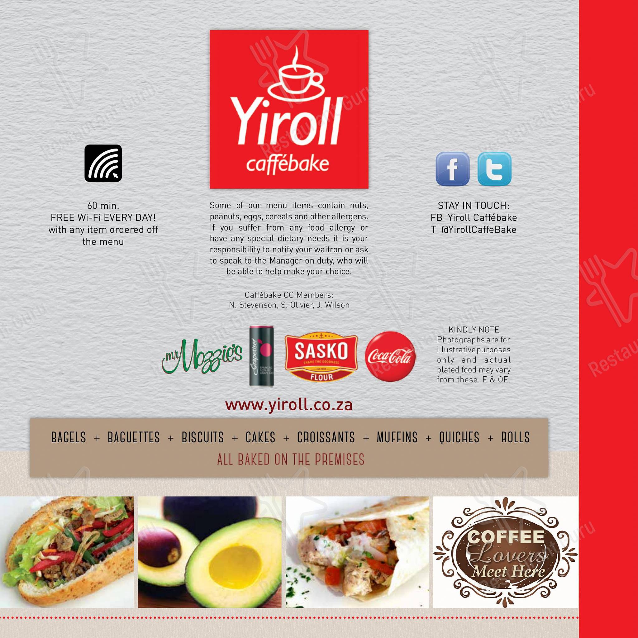Menu at Yiroll Caffe'bake cafe, Durban