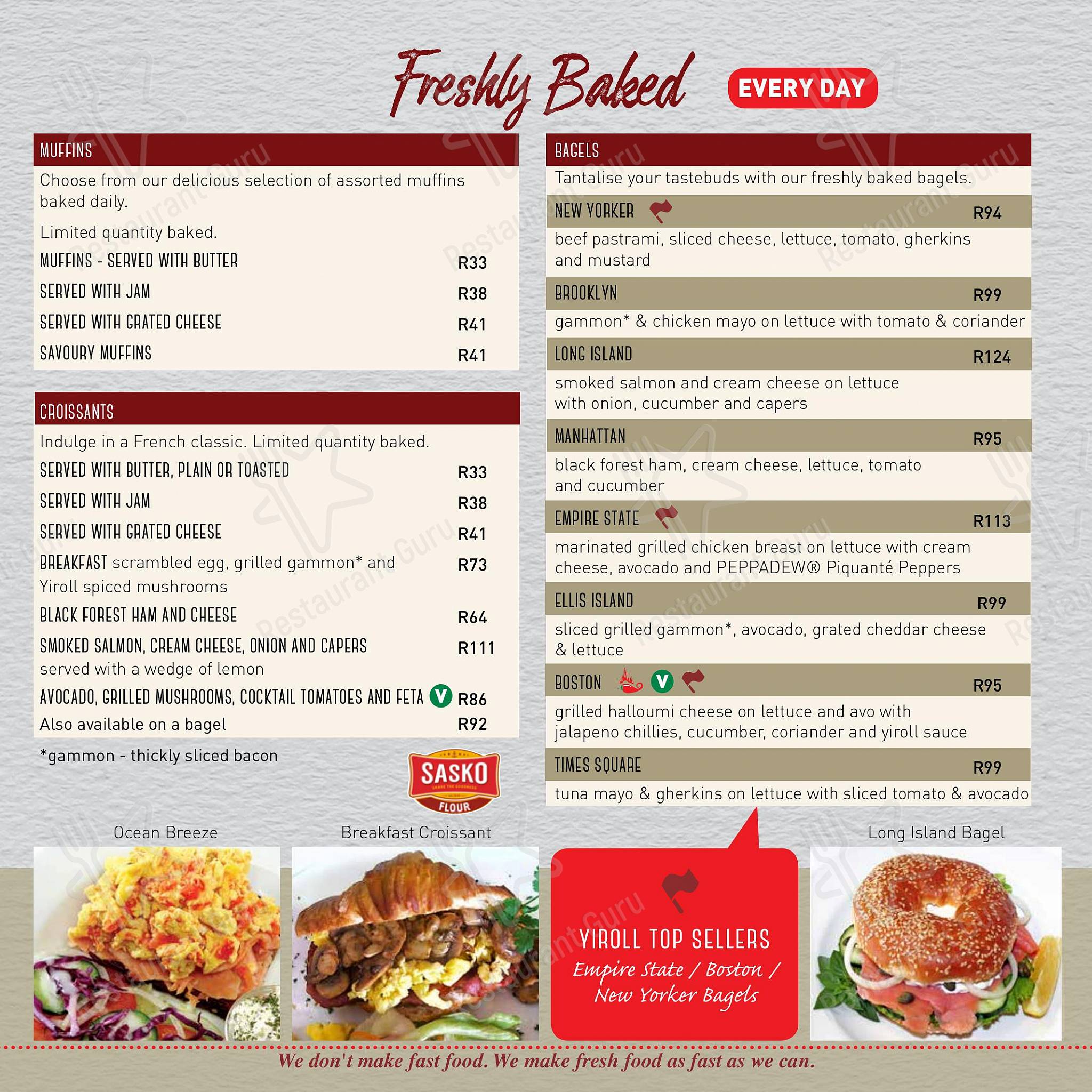 Menu at Yiroll Caffe'bake cafe, Durban