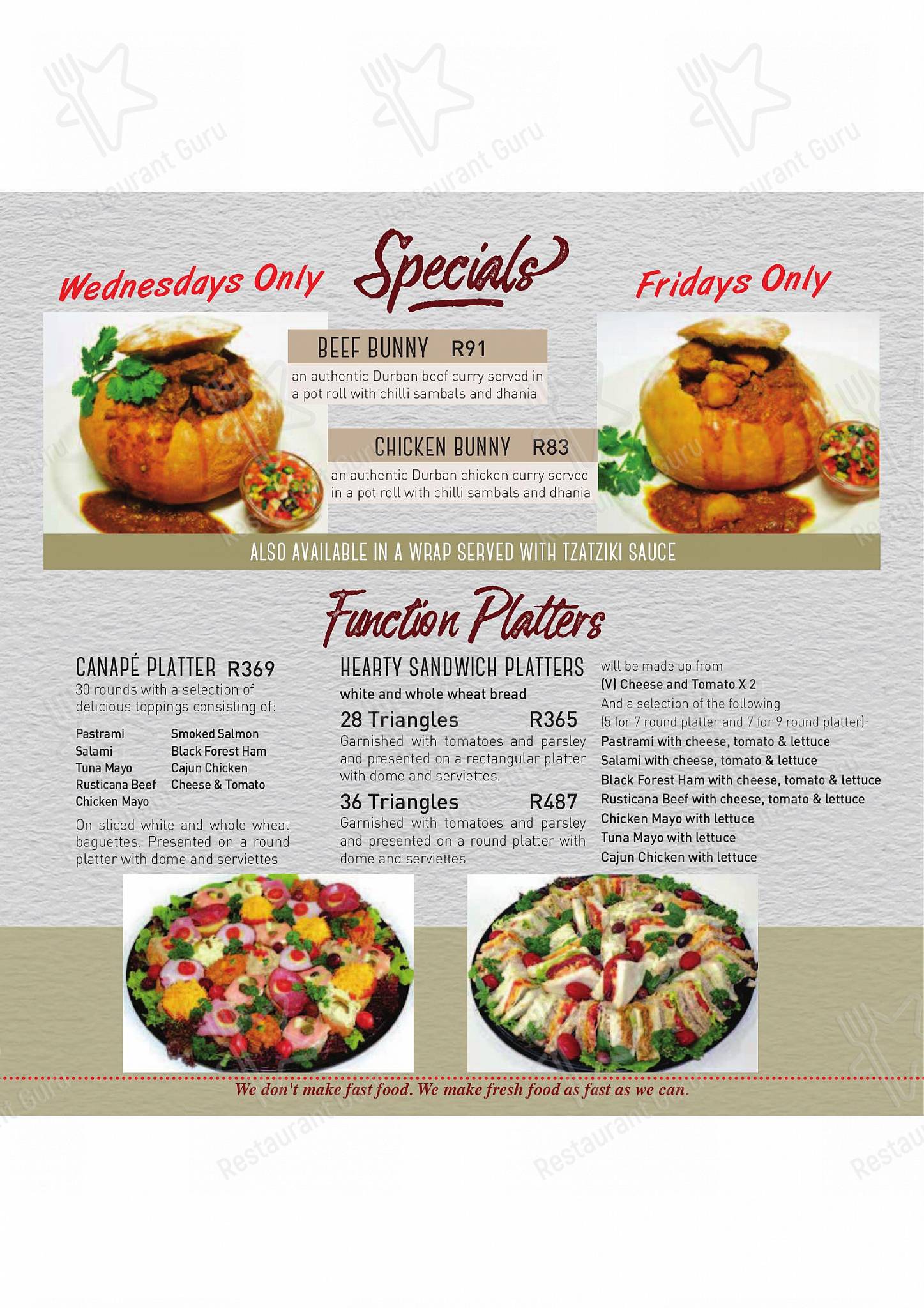 Menu at Yiroll Caffe'bake cafe, Durban