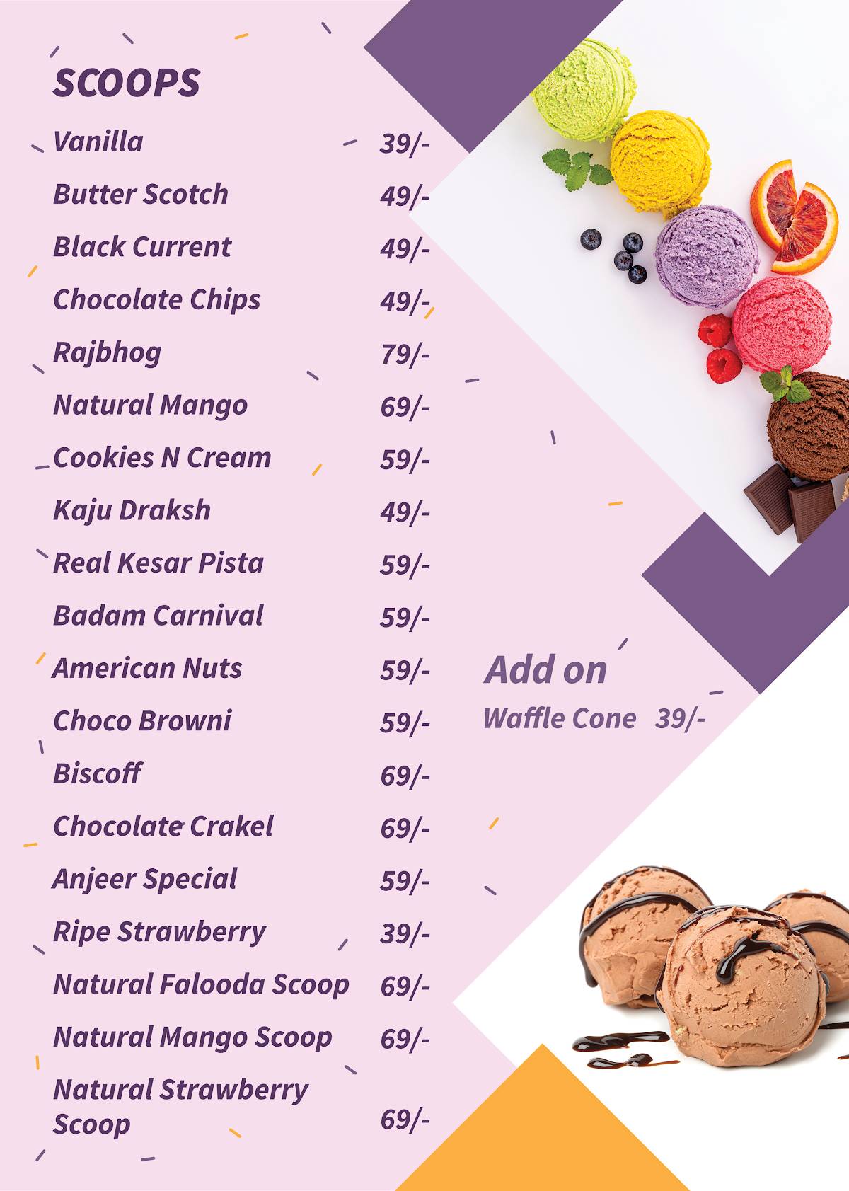 Menu at Yolo Ice cafe, Nadiad