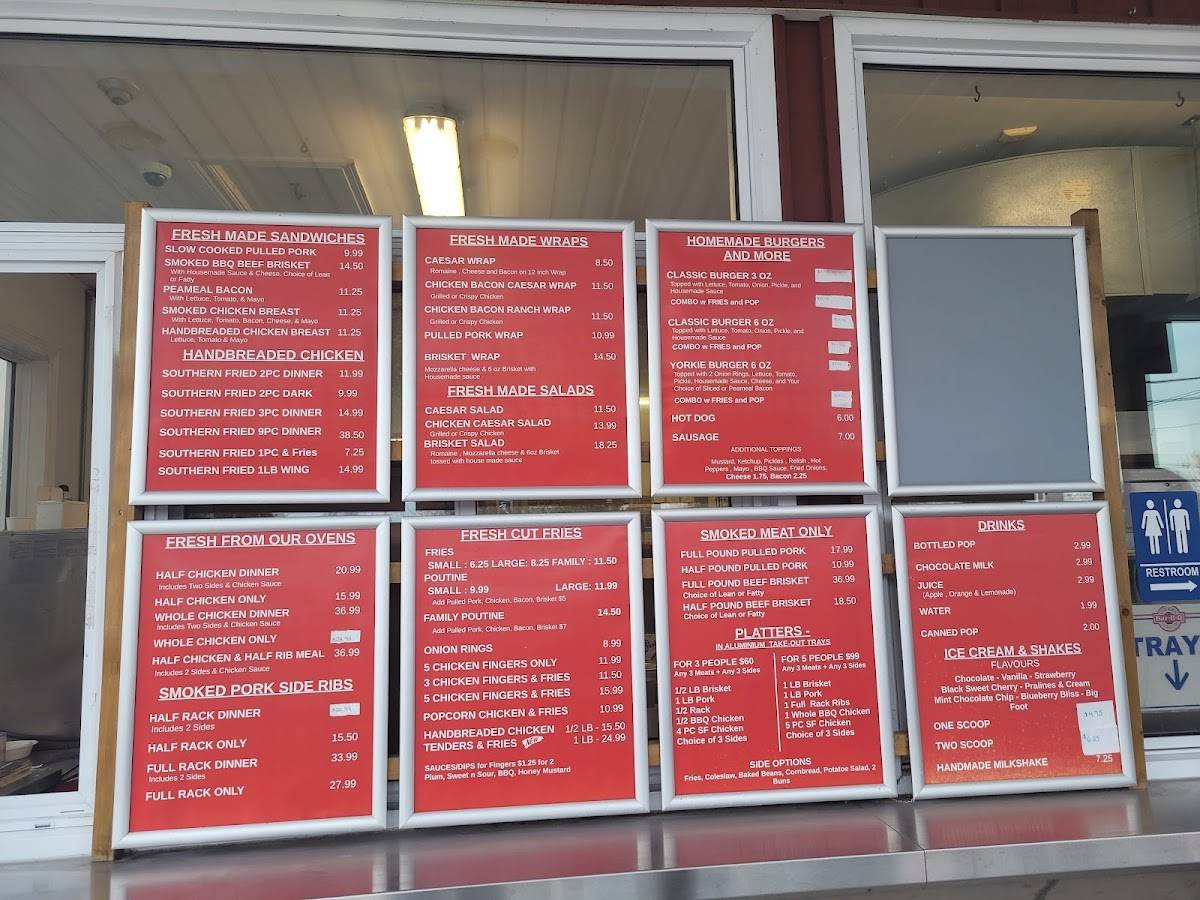 Menu at Yorkie's B-B-Q and Catering restaurant, Cobourg, 20 Carleton Blvd