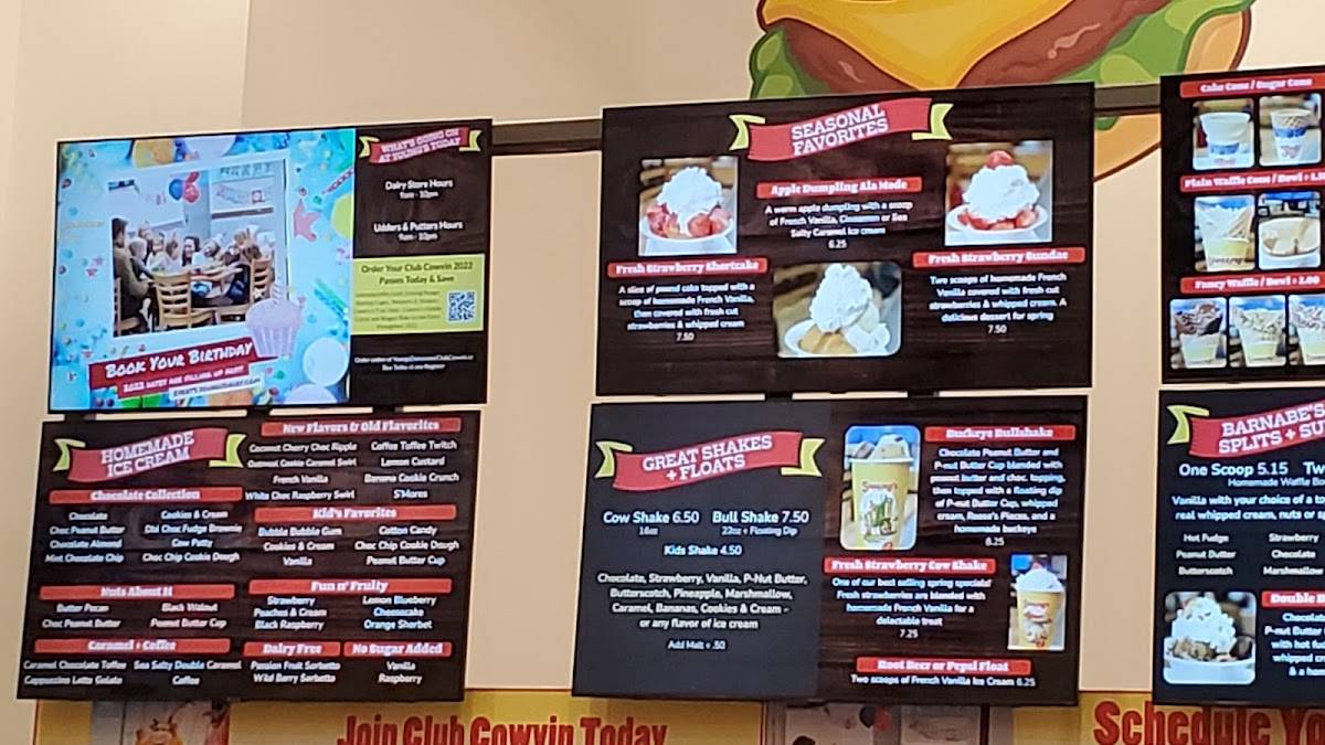Menu at Young's Jersey Dairy restaurant, Yellow Springs
