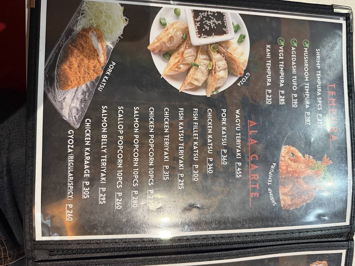 Carta de Yugi Japanese Restaurant, Makati