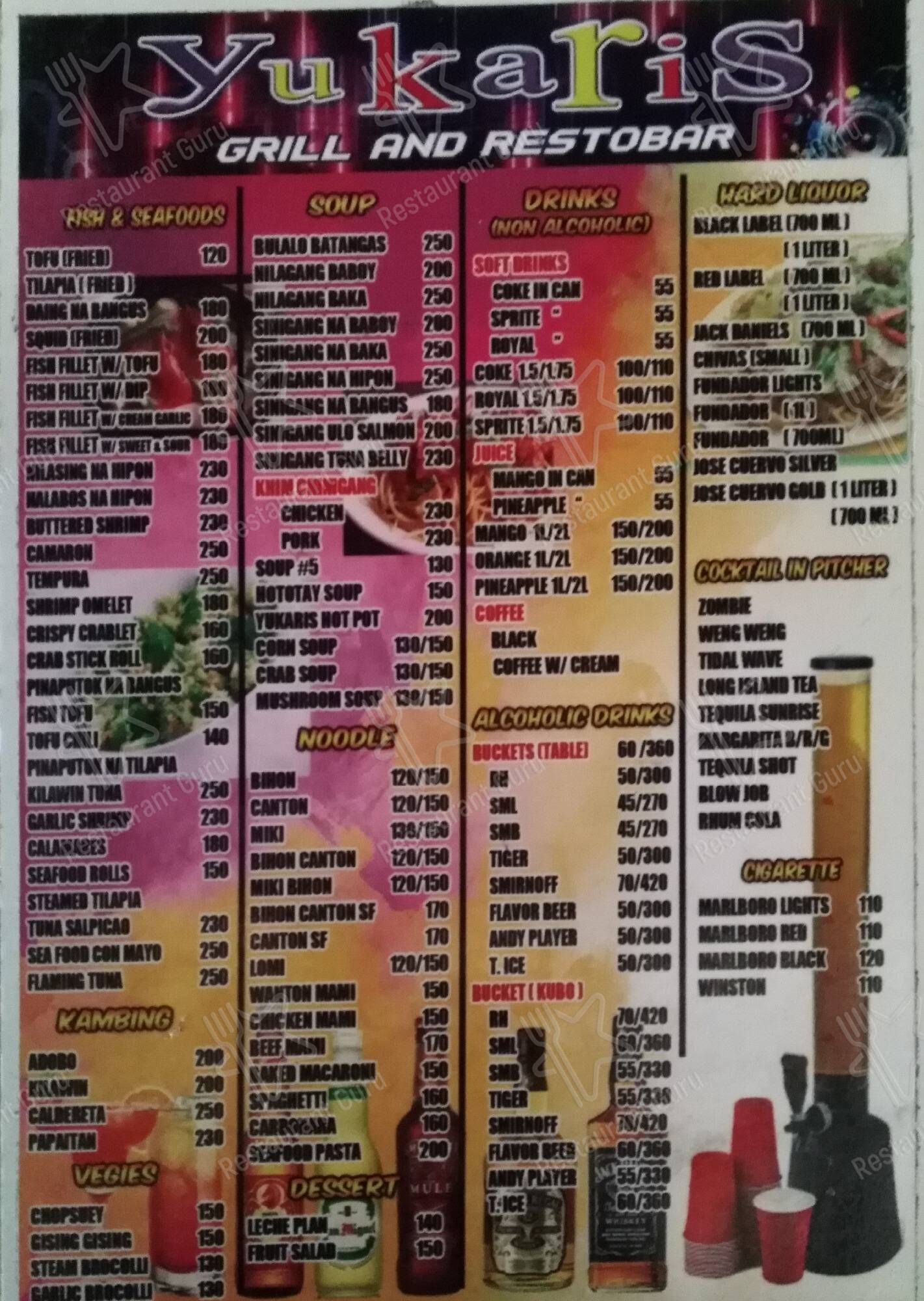 Menu at Yukaris Grill and Restaurant, Valenzuela, 205 Maysan Rd