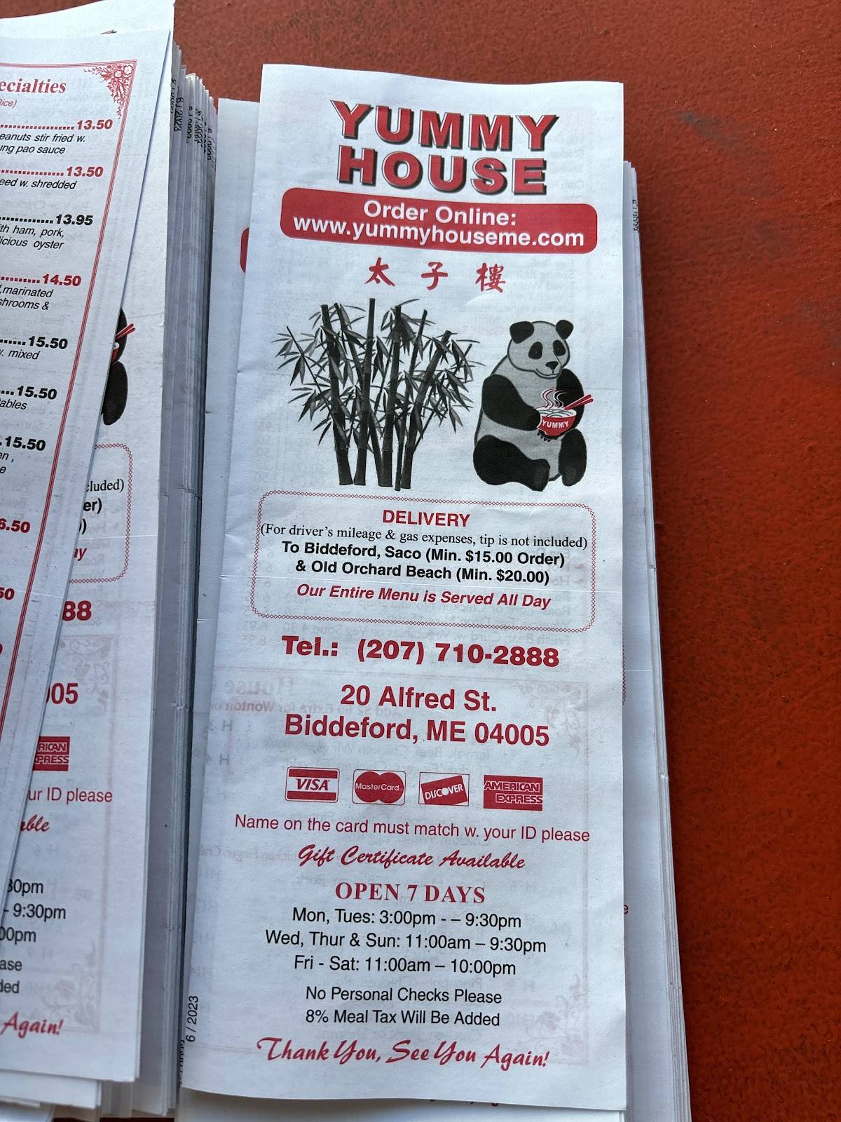 Menu at Yummy House restaurant, Biddeford