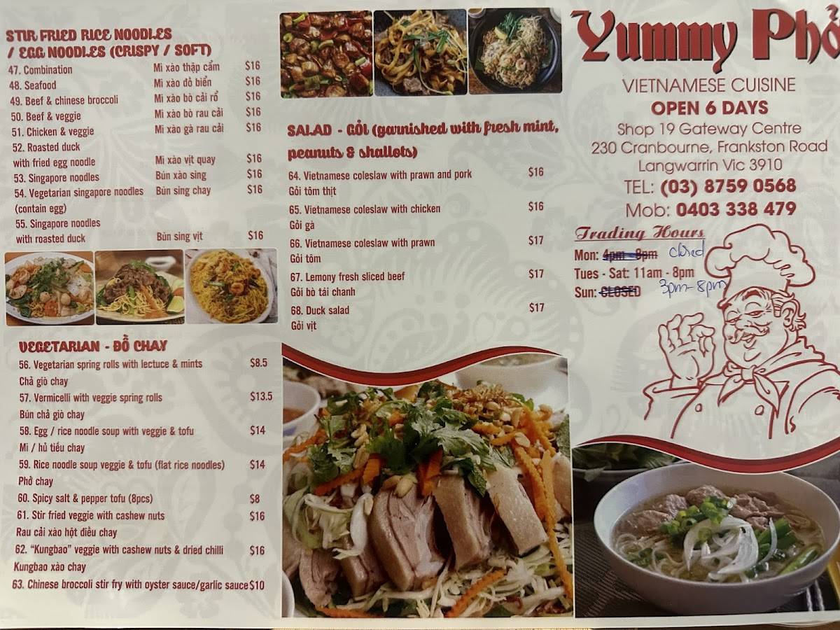 Menu at Yummy Pho Langwarrin restaurant, Langwarrin