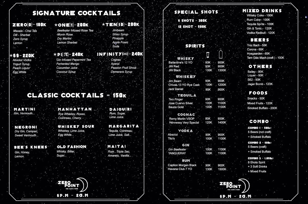 Menu at ZERO POINT CẦU GIẤY pub & bar, Hanoi
