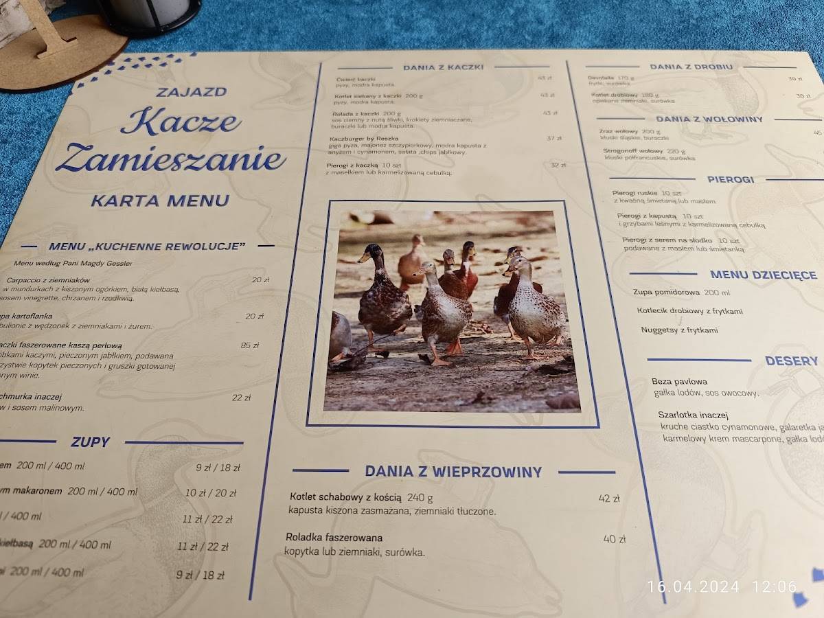 Menu at Zajazd Kacze Zamieszanie restaurant, Tulce