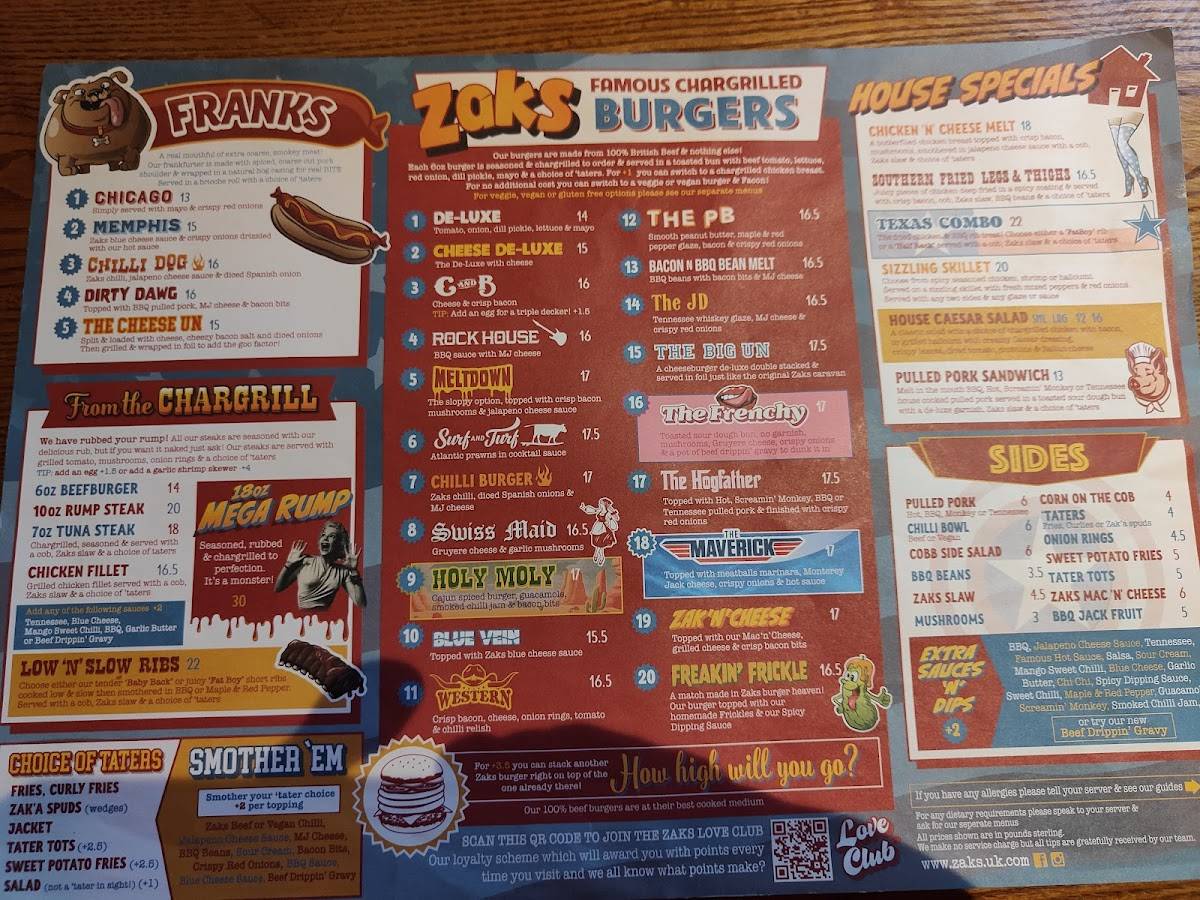Menu at Zaks restaurant, Norwich
