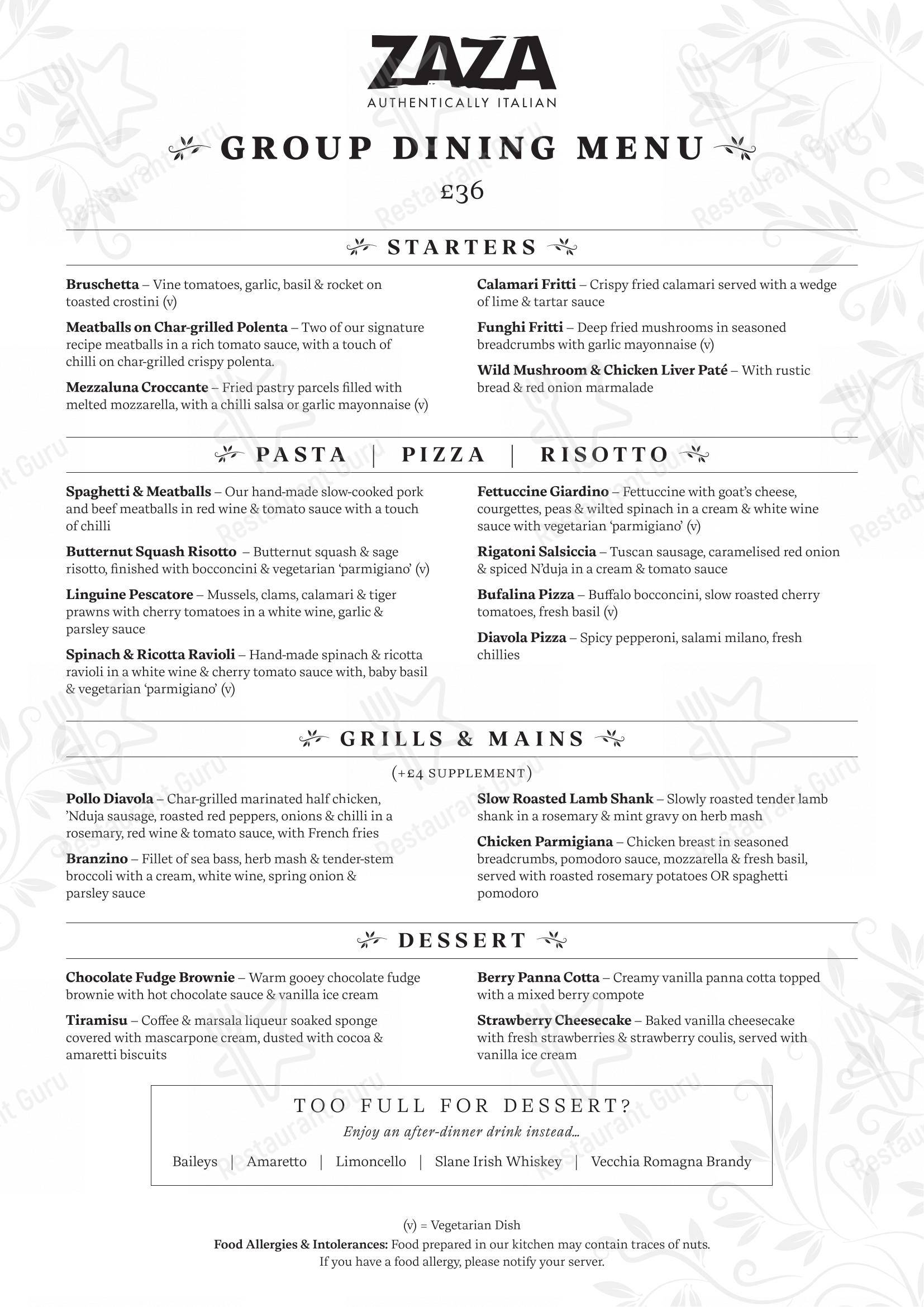 Menu at Zaza restaurant, Rickmansworth, 21 Church St