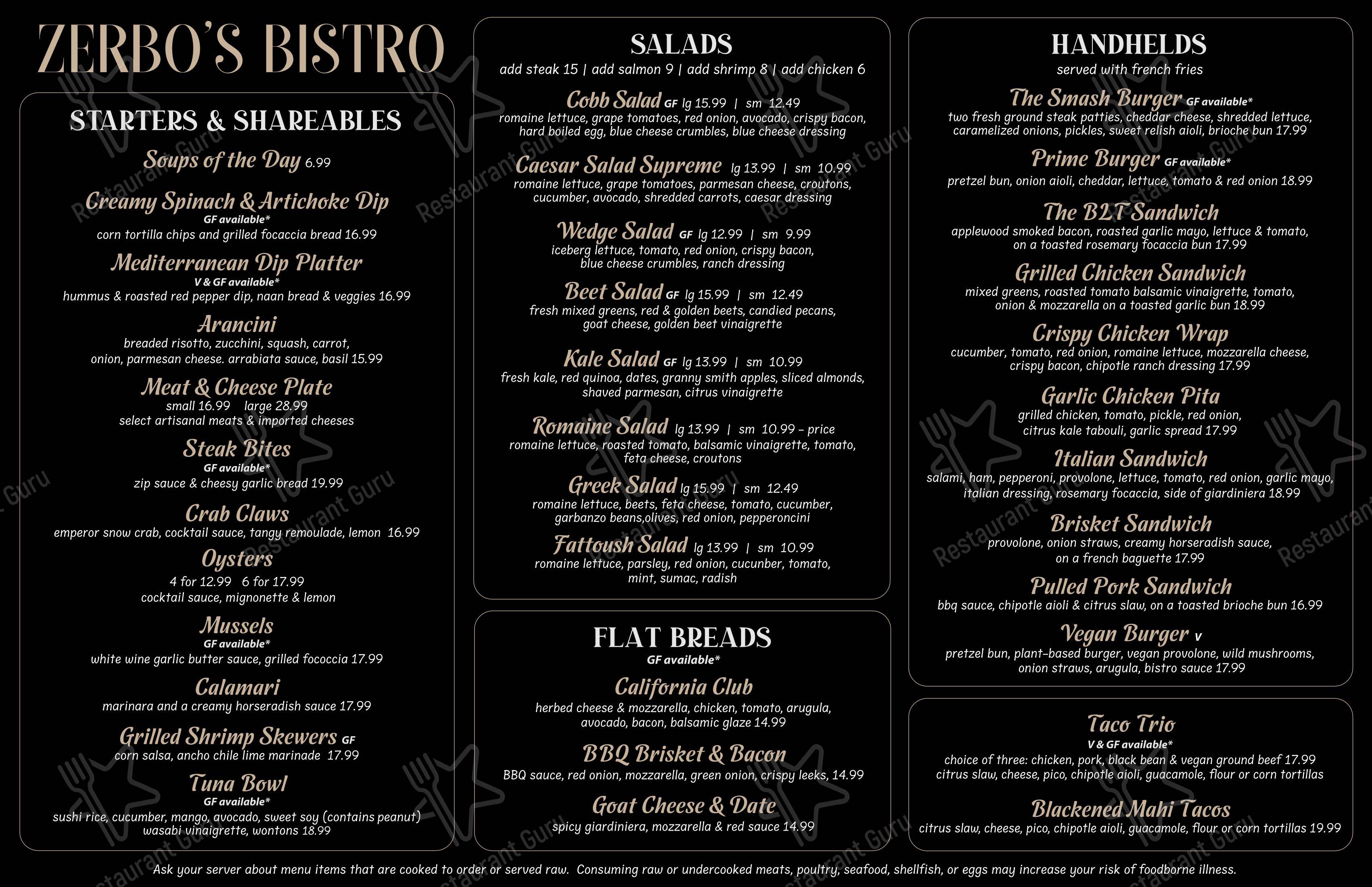 Menu at Zerbo’s Market & Bistro pub & bar, Commerce Charter Township