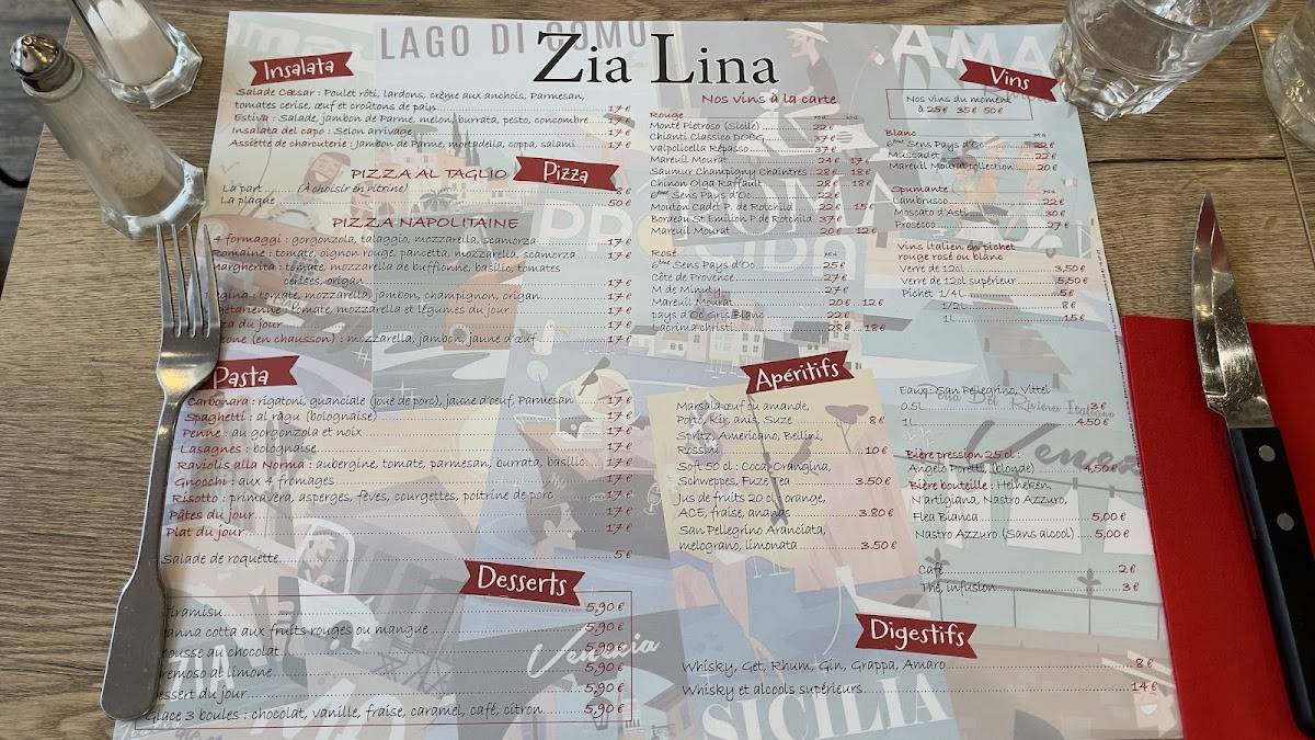 Menu au Zia Lina restaurant, Saint-Nazaire
