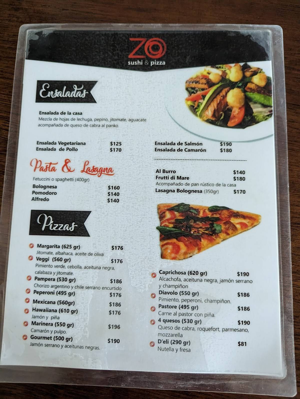 Carta del restaurante Zo Sushi & Pizza, Manzanillo