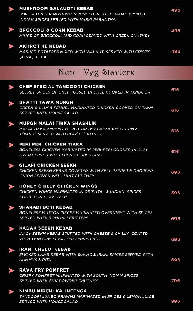 Menu at Zorro, Gurugram