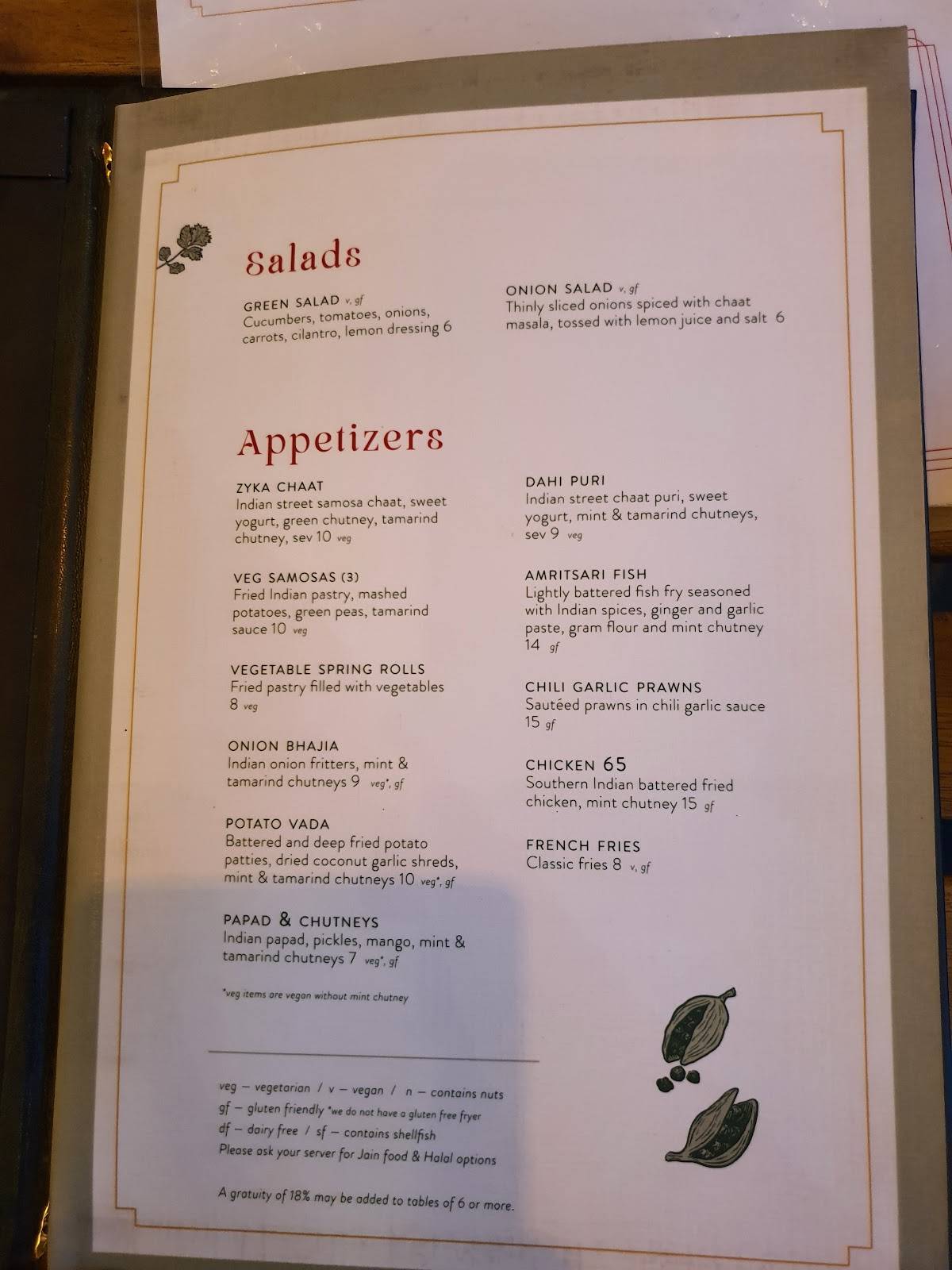 Carta de Zyka Elevated Indian Restaurant Banff, Banff