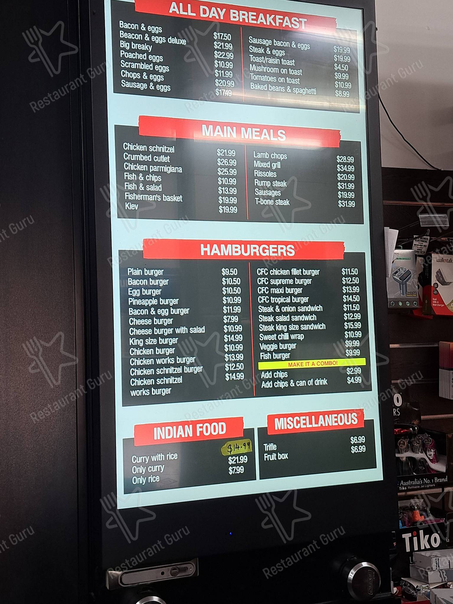 Menu at bp Truckstop restaurant, Nyngan
