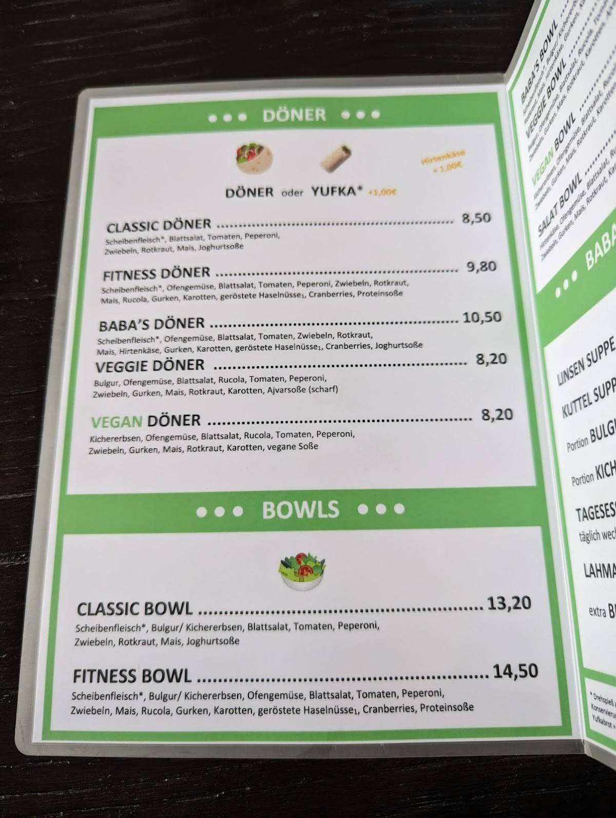 Speisekarte von hello BABA restaurant, Hechingen