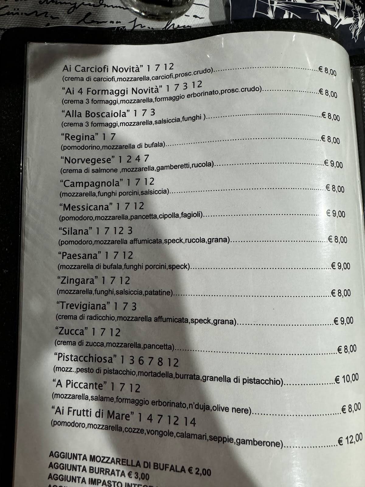 Menu da il Pavone ristorante, Paola, Str. Nuova del Porto