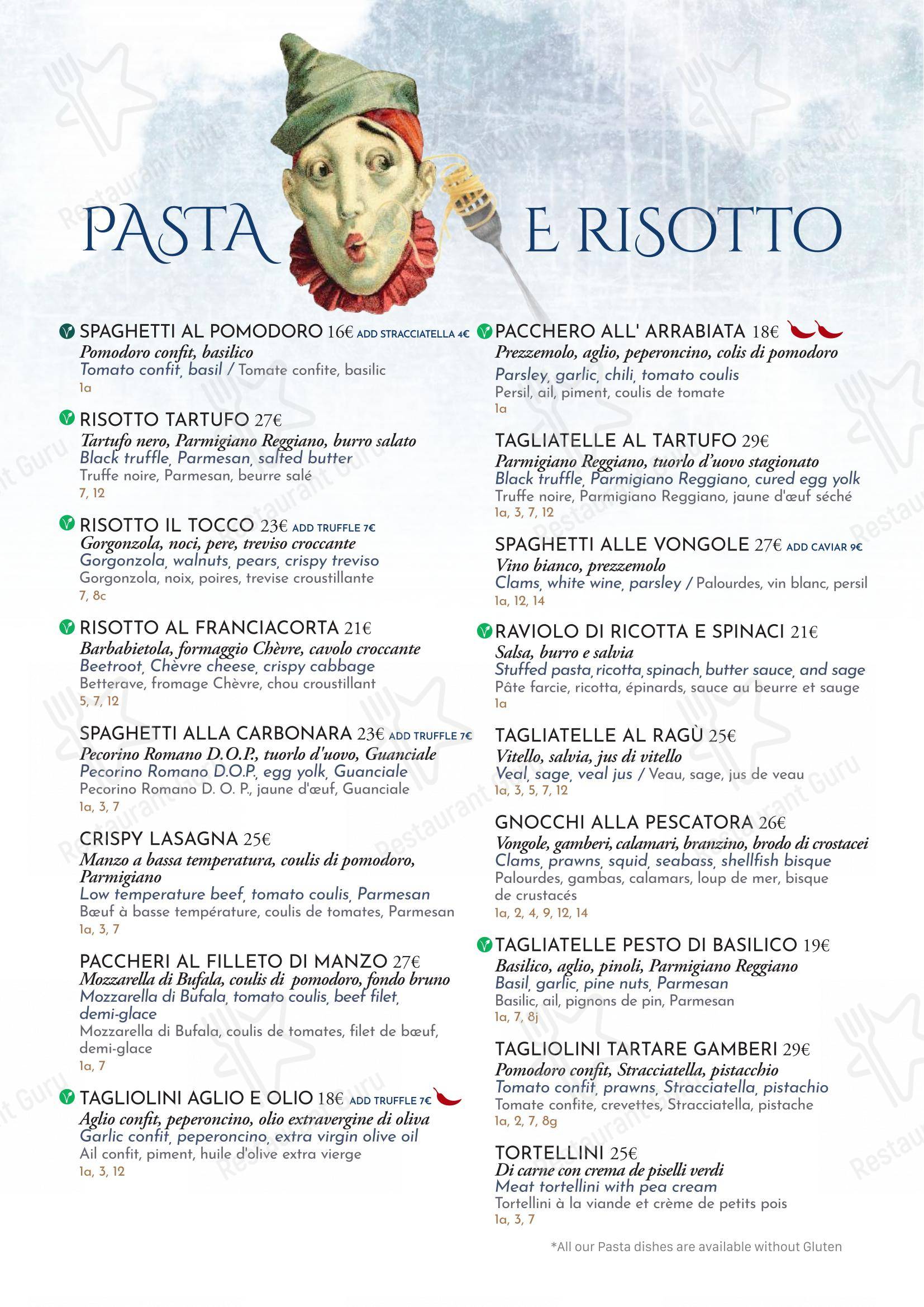Menu at il Tocco Ristorante restaurant, Luxembourg City