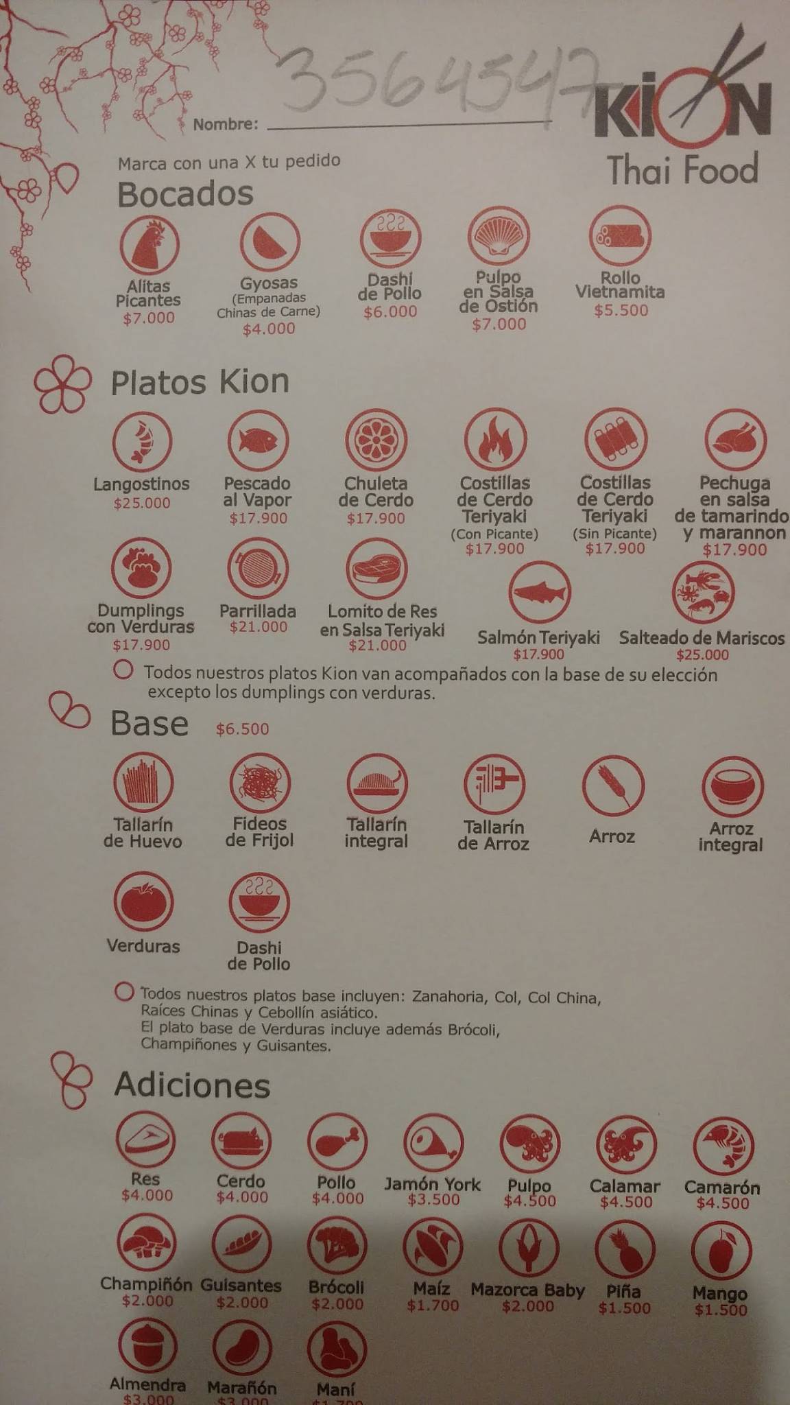 Menu at kion restaurant, Bogotá
