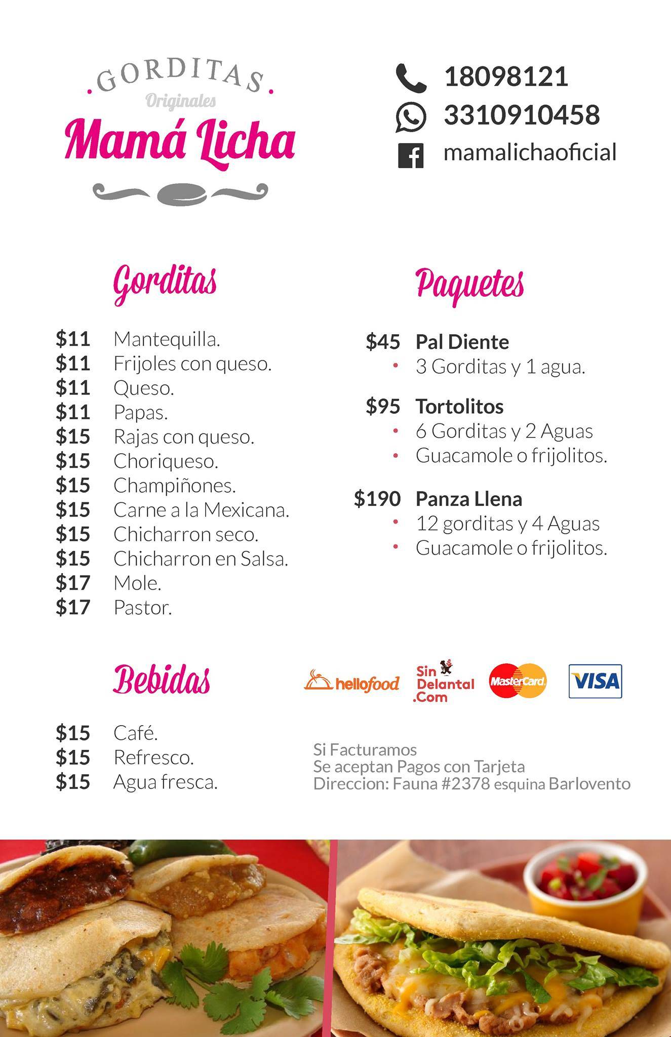 Menu at mama licha restaurant, Guadalajara, Barlovento