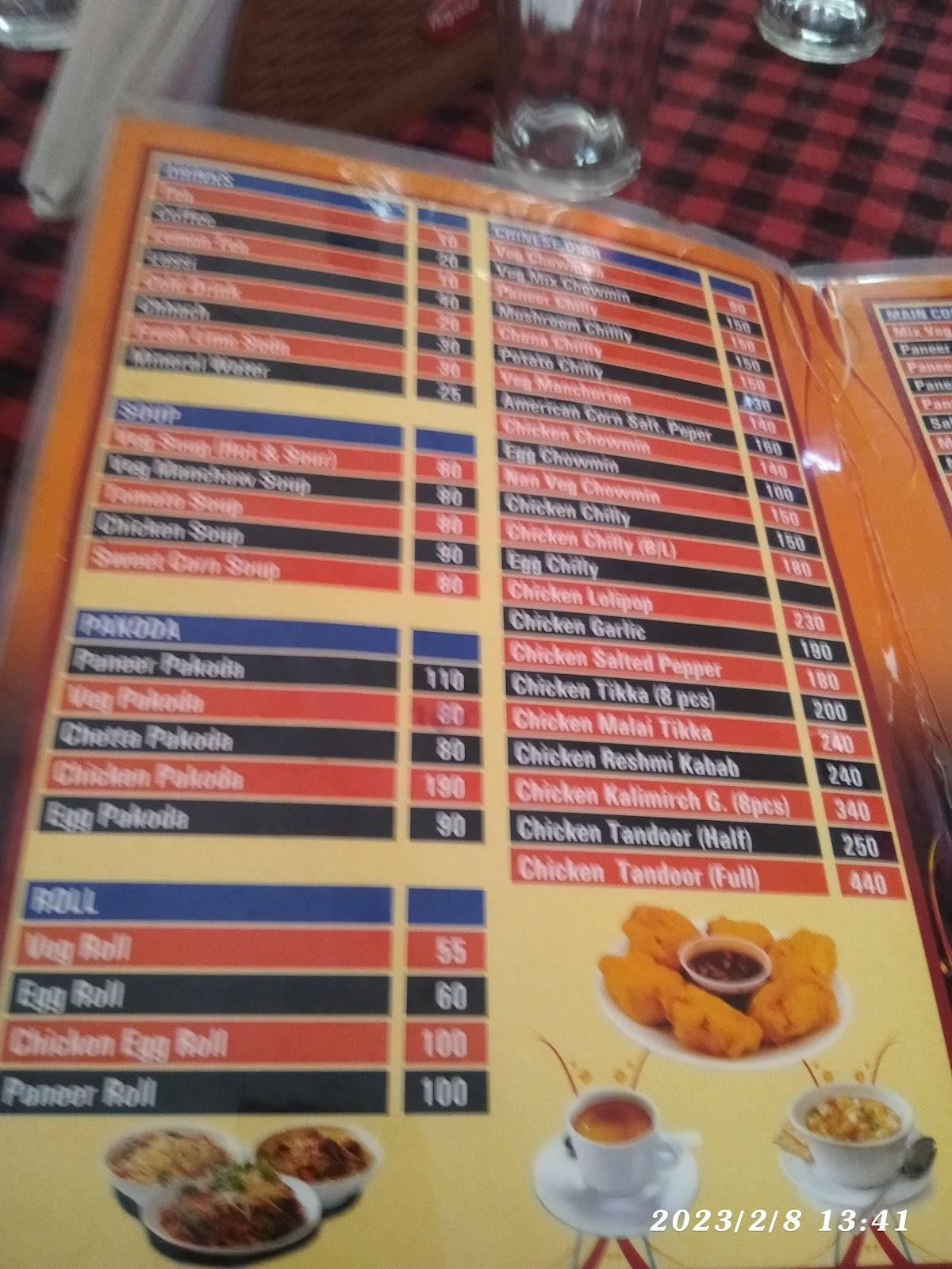 Menu at open restaurant, Hazaribagh