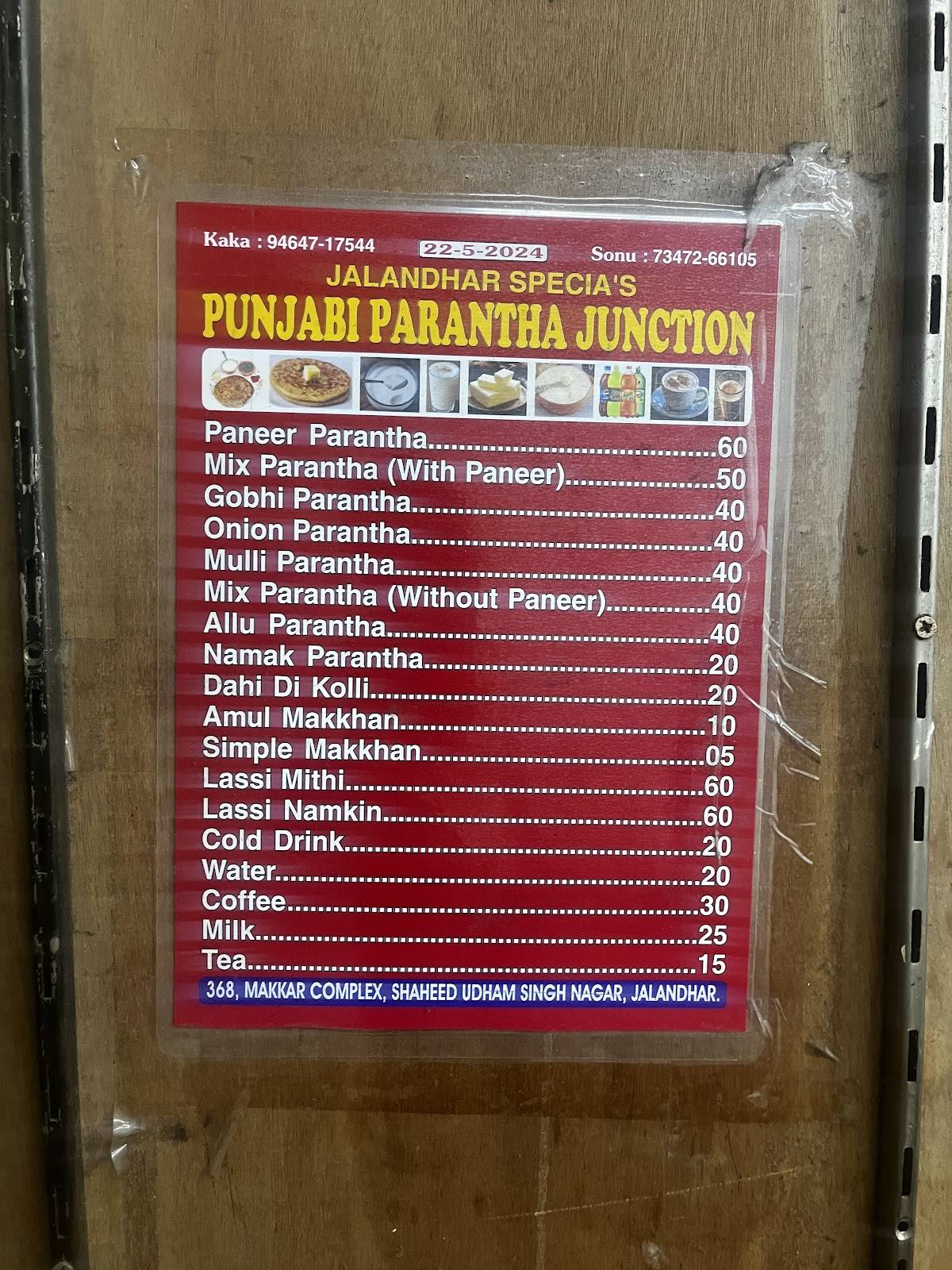 Menu at parantha junction, Jalandhar, 368