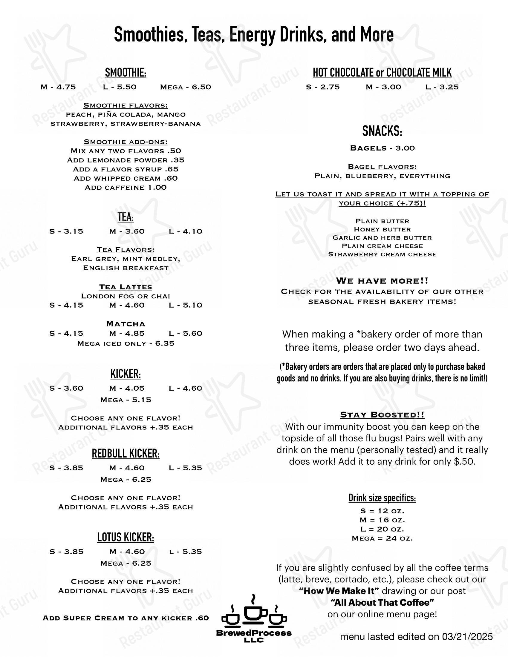 Menu at Brewed Process LLC, Beulaville