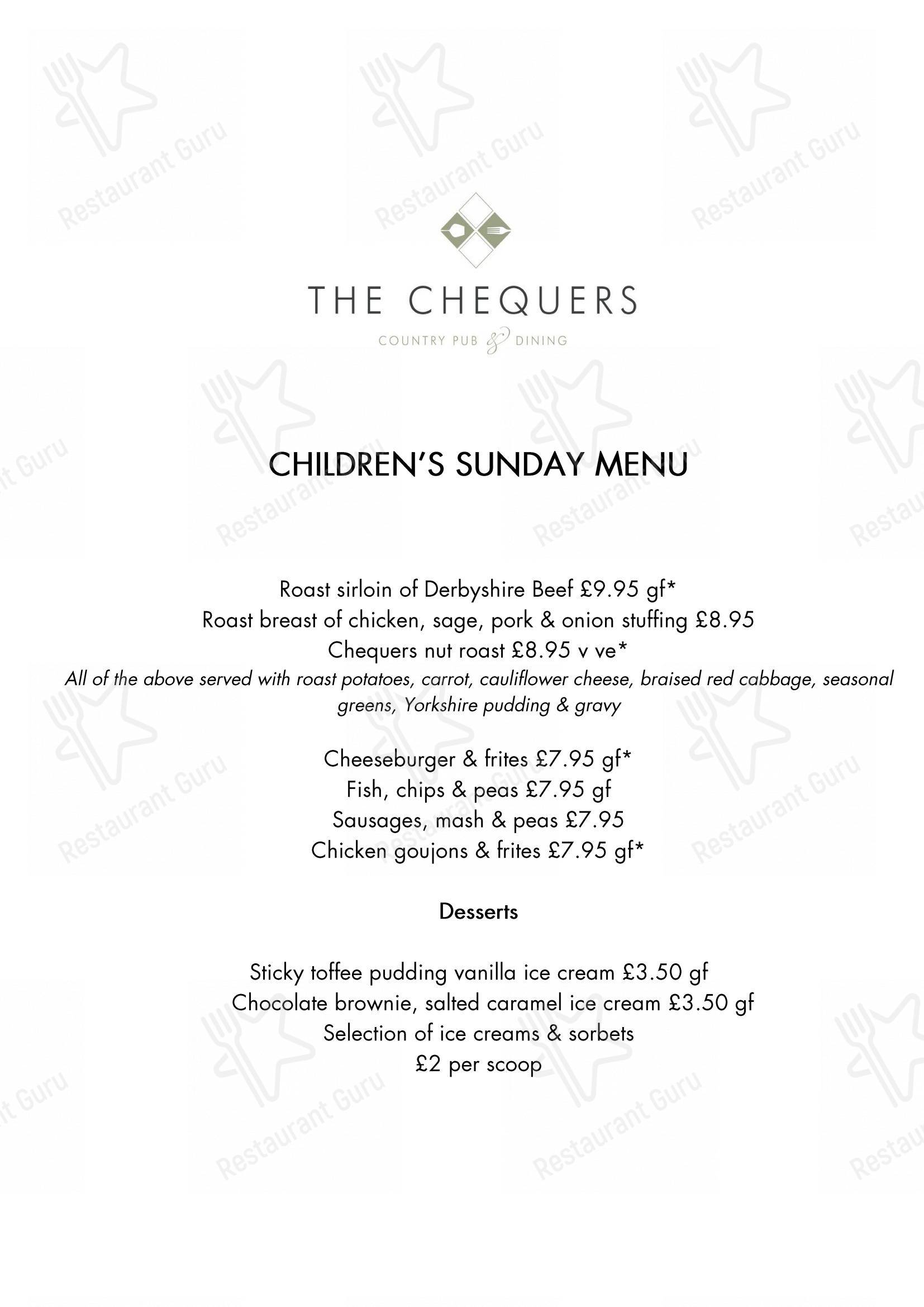 Menu at Chequers Inn pub & bar, Woolsthorpe By Belvoir, Main St