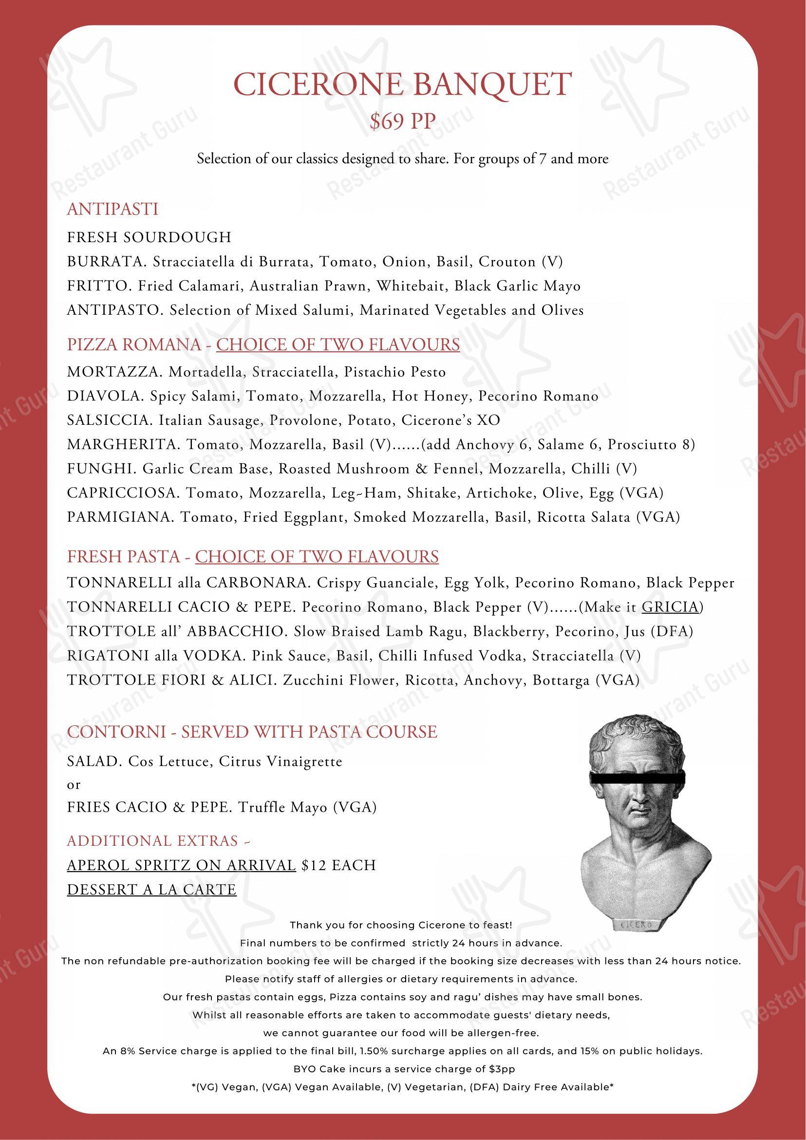 Menu at Cicerone ~ Cucina Romana restaurant, Surry Hills
