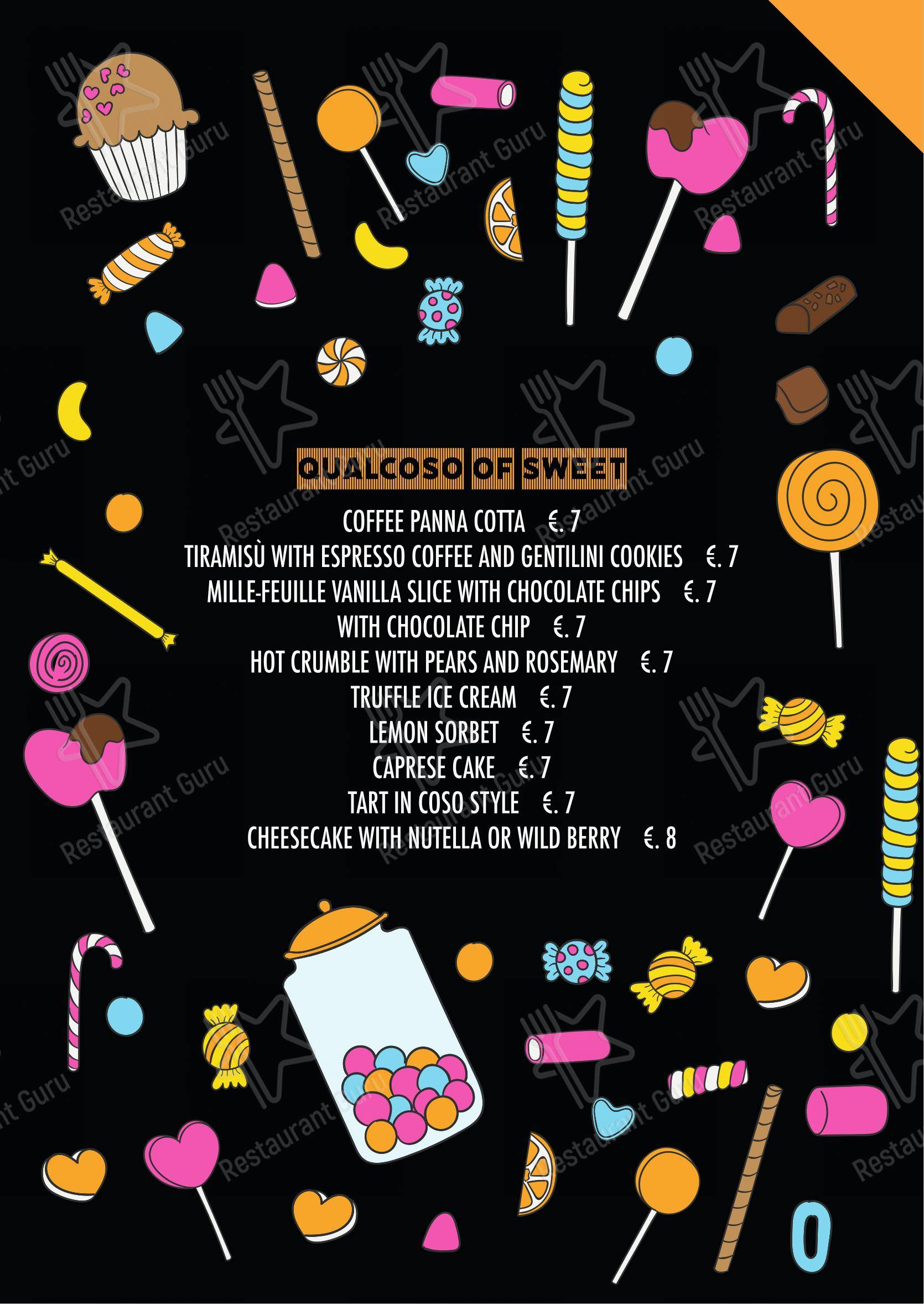 Menu at Coso Ristorante, Rome, Via in Lucina