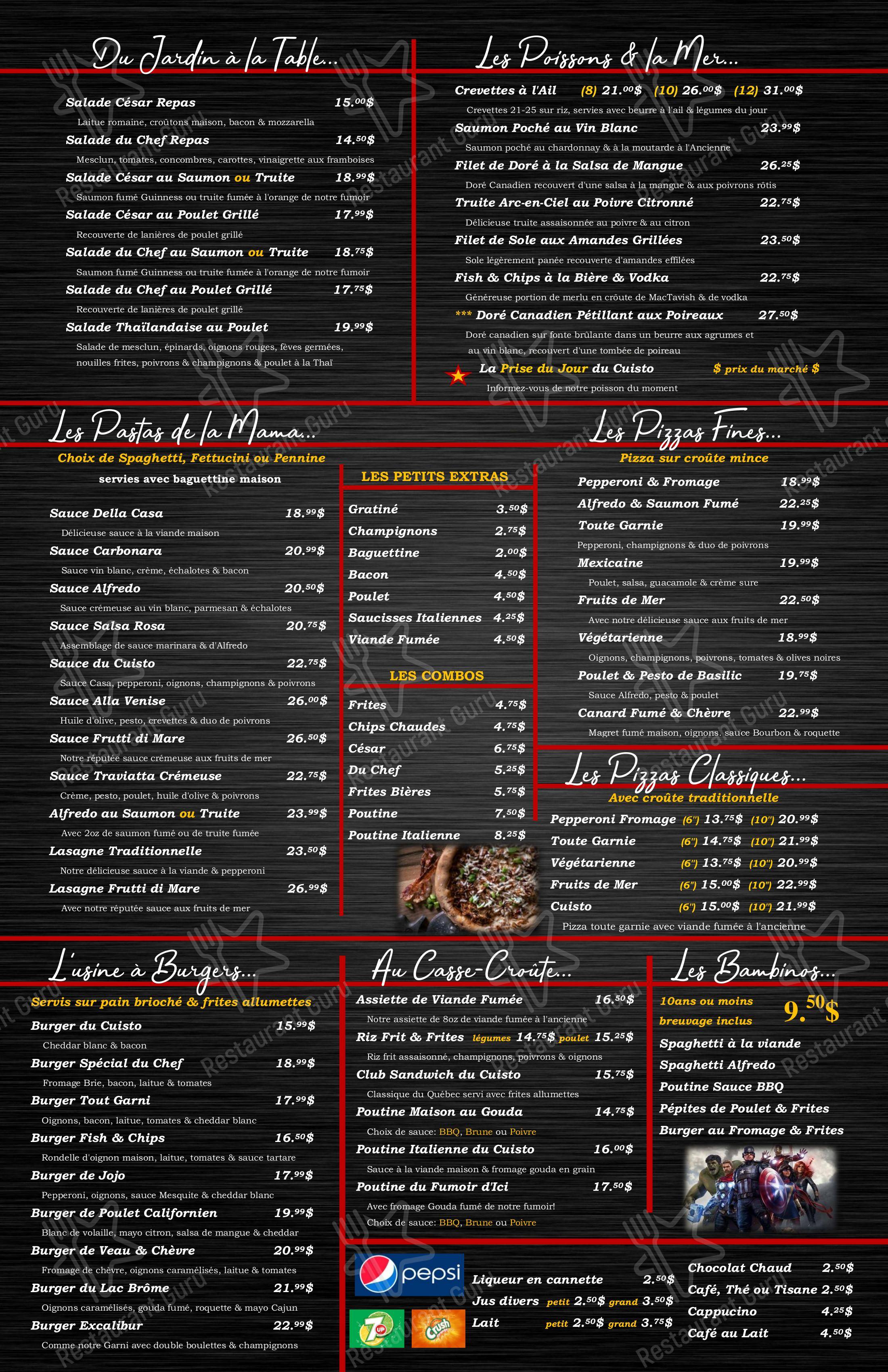 Menu au Cuisto | Resto · Lounge · Grill restaurant à viande, Trois ...
