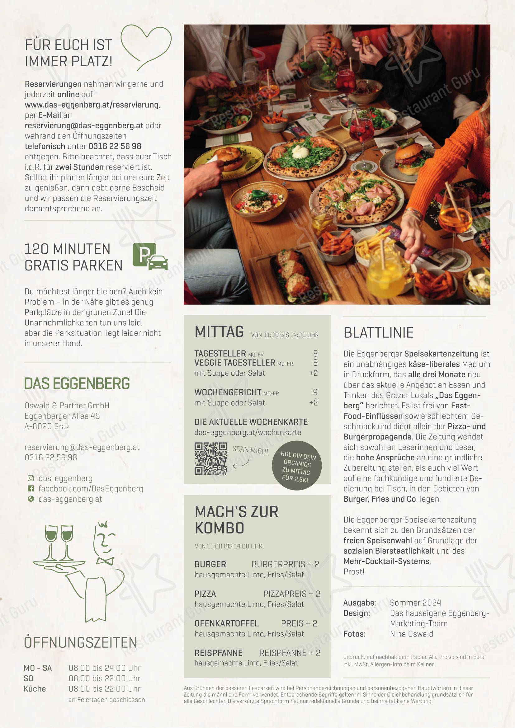 Speisekarte von Das Eggenberg pub & Bar, Graz, Eggenberger Allee 49