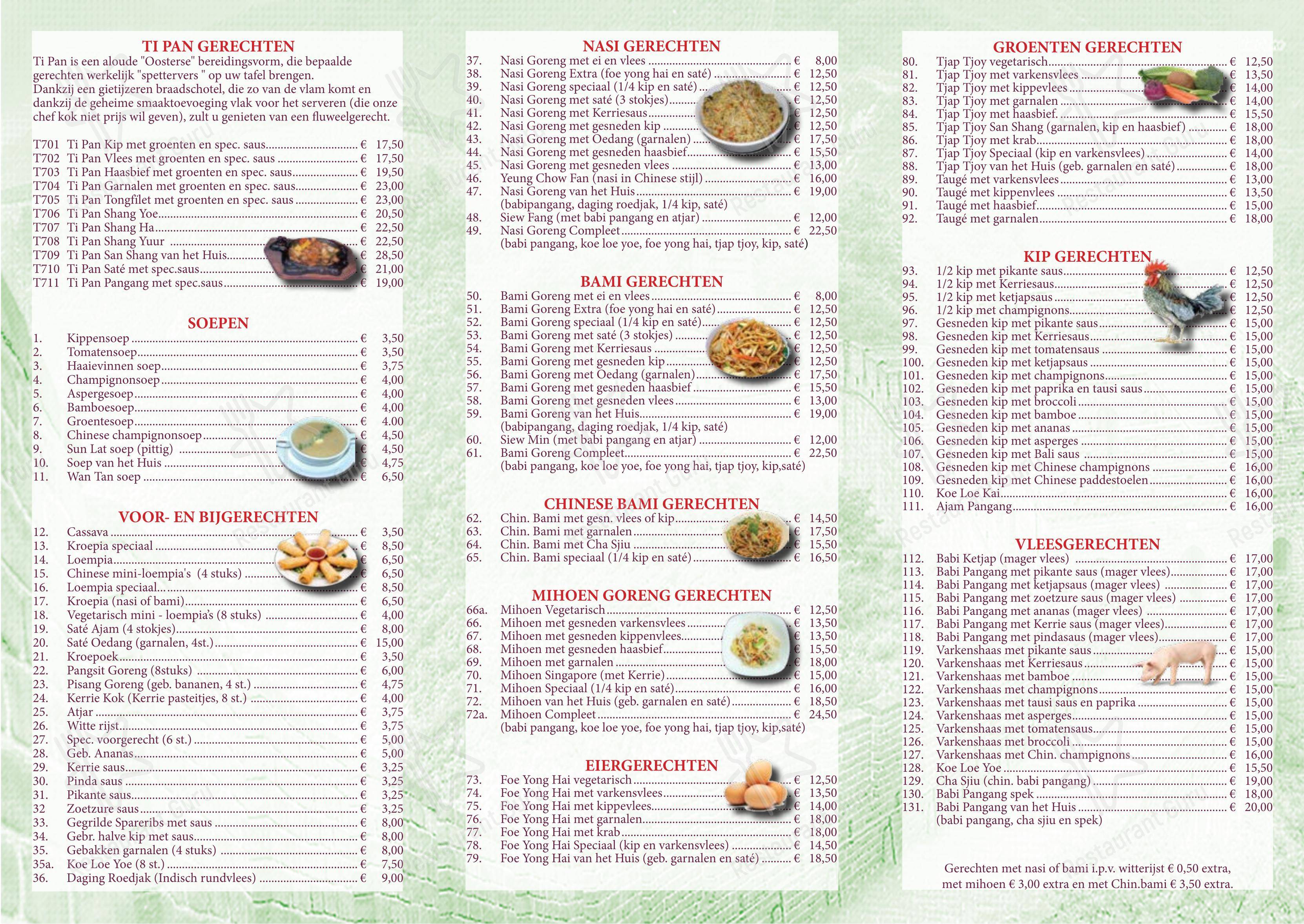 Menu au De Chinese Muur, Fijnaart