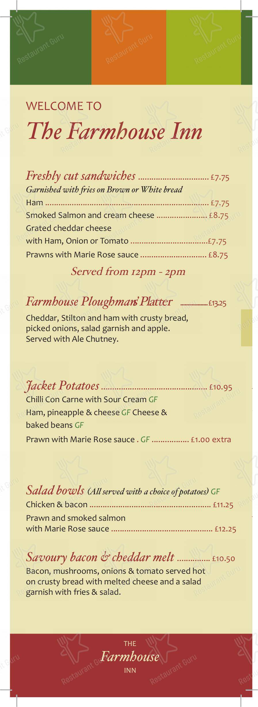 Menu at Farmhouse Inn pub & bar, Trowbridge, Frome Rd