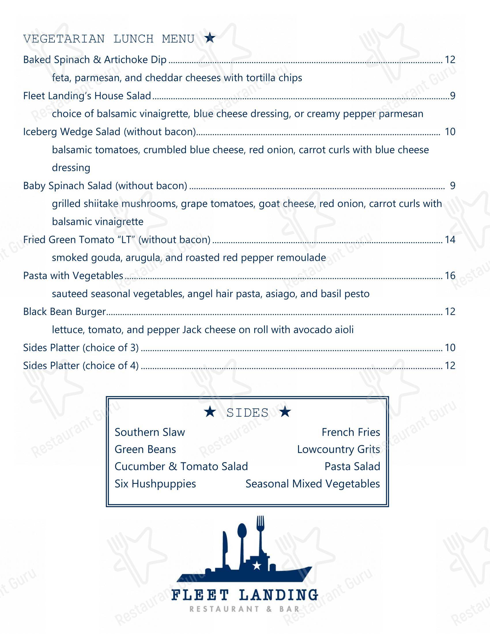 Menu at Fleet Landing Restaurant & Bar, Charleston
