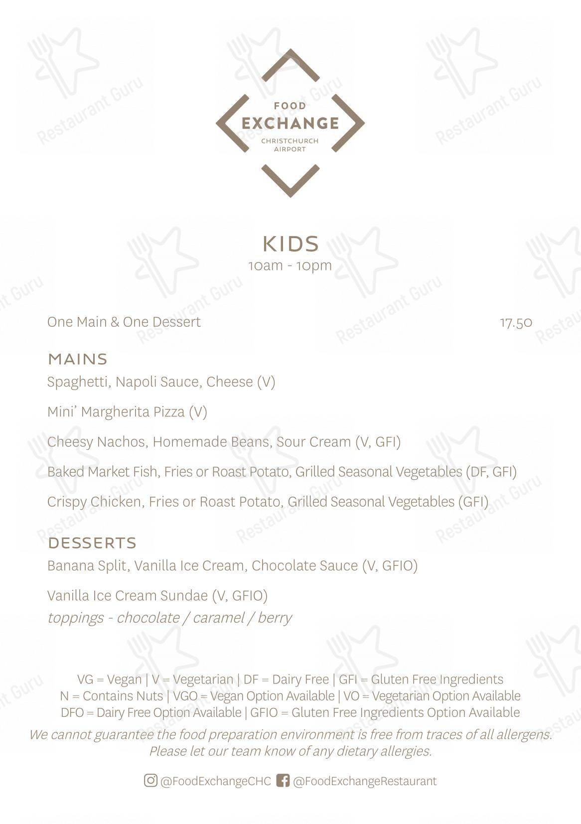 Menu at Food Exchange restaurant, Christchurch