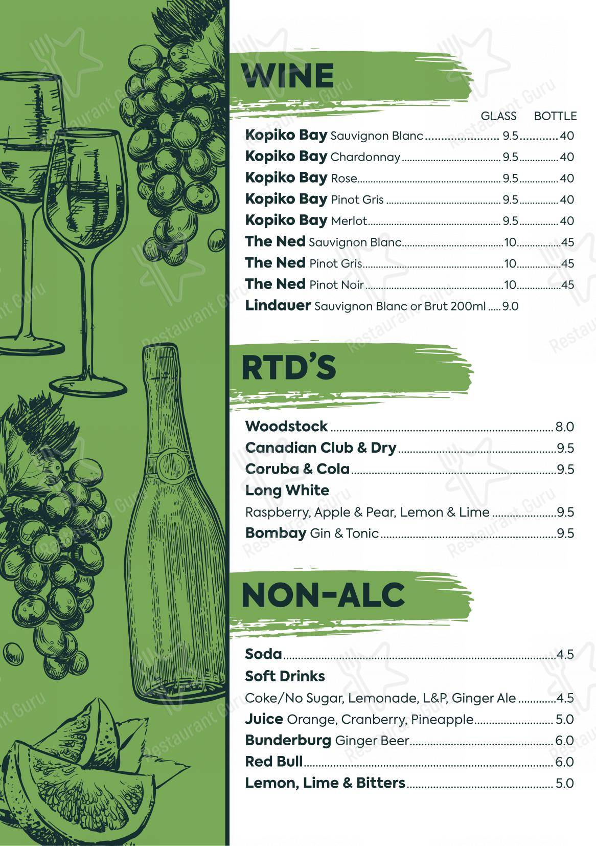 Menu at Greenfields pub & bar, Auckland, Westgate Shopping Centre ...