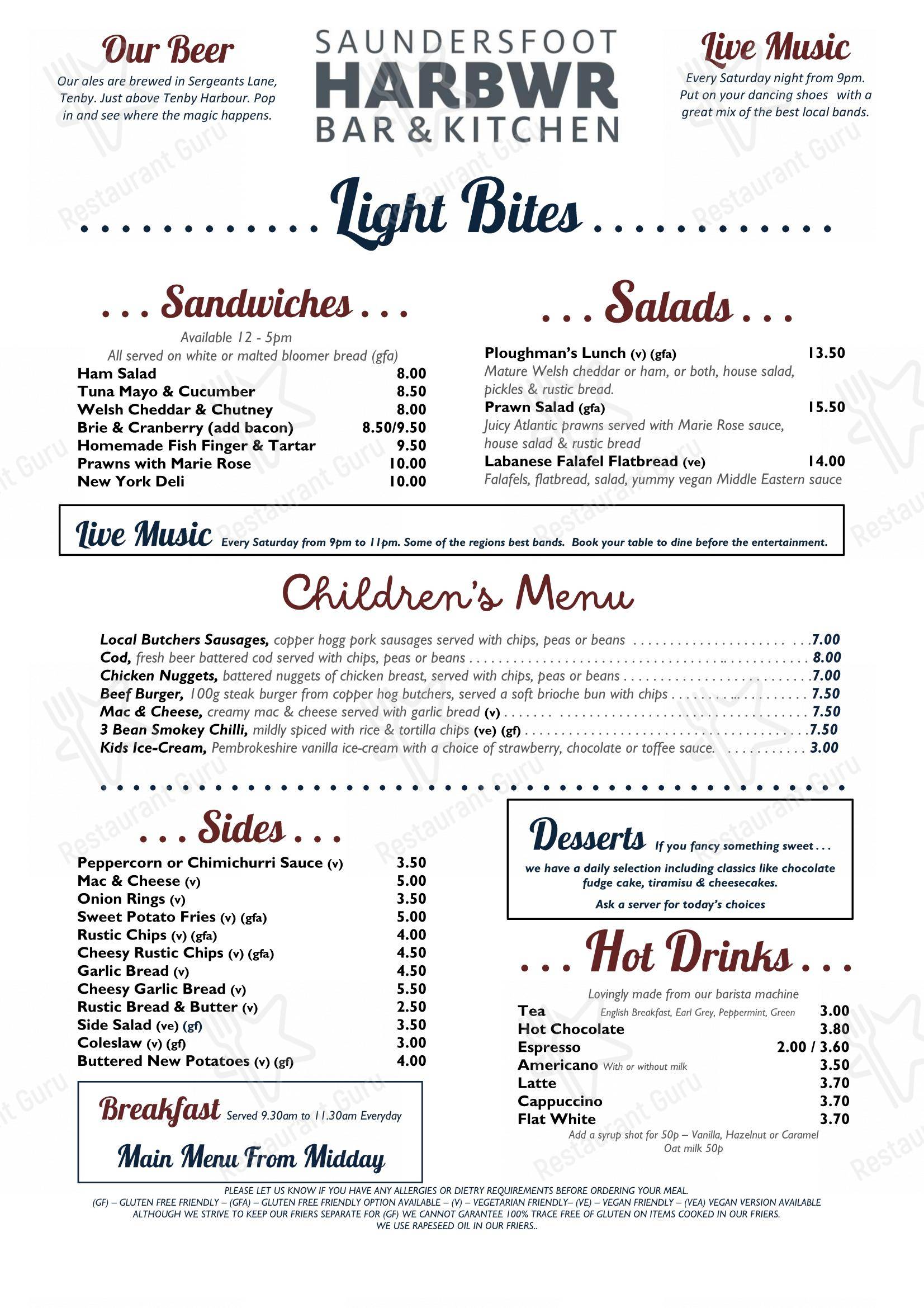 Menu at HARBWR Bar & Kitchen, Saundersfoot