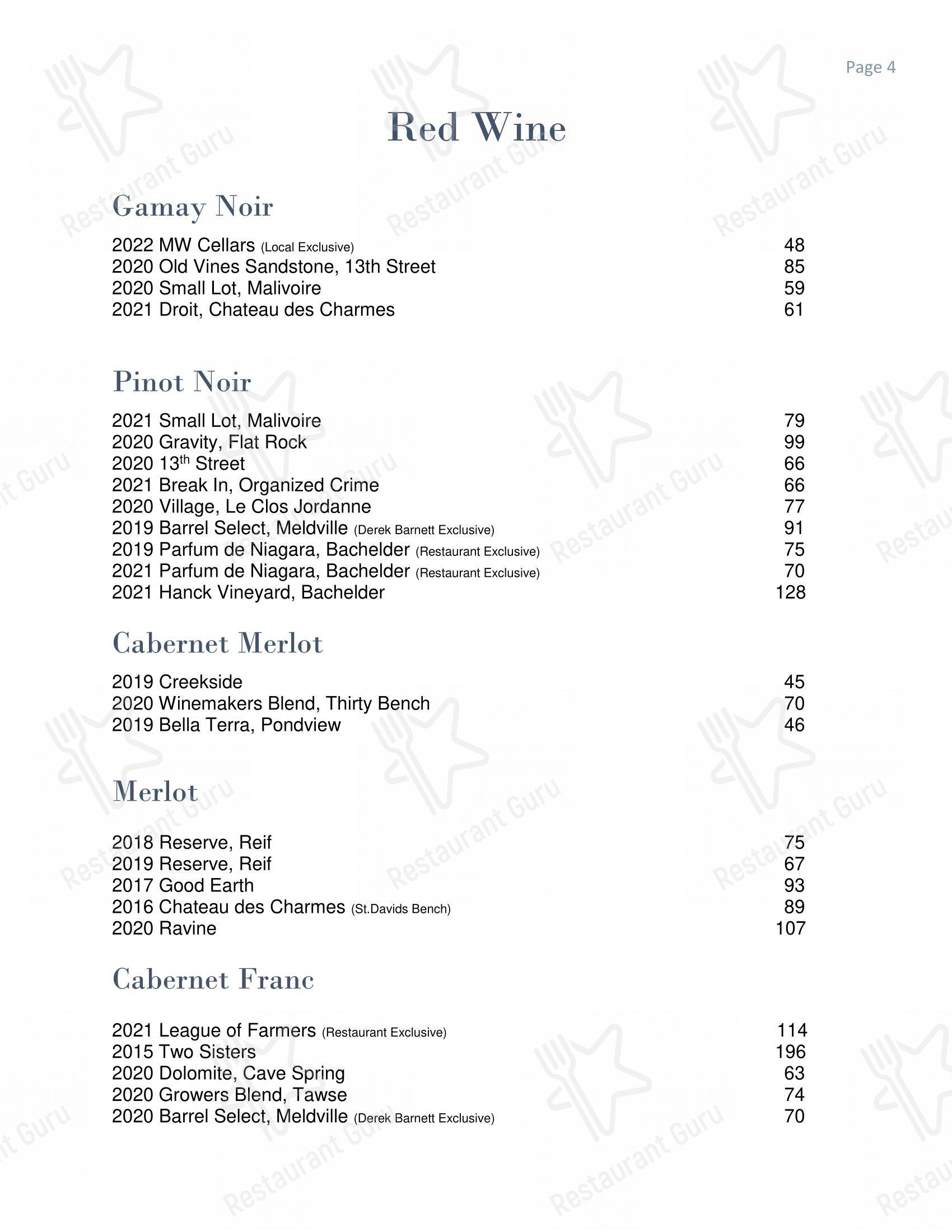 Menu at HOB NOB Restaurant, Niagara-on-the-Lake