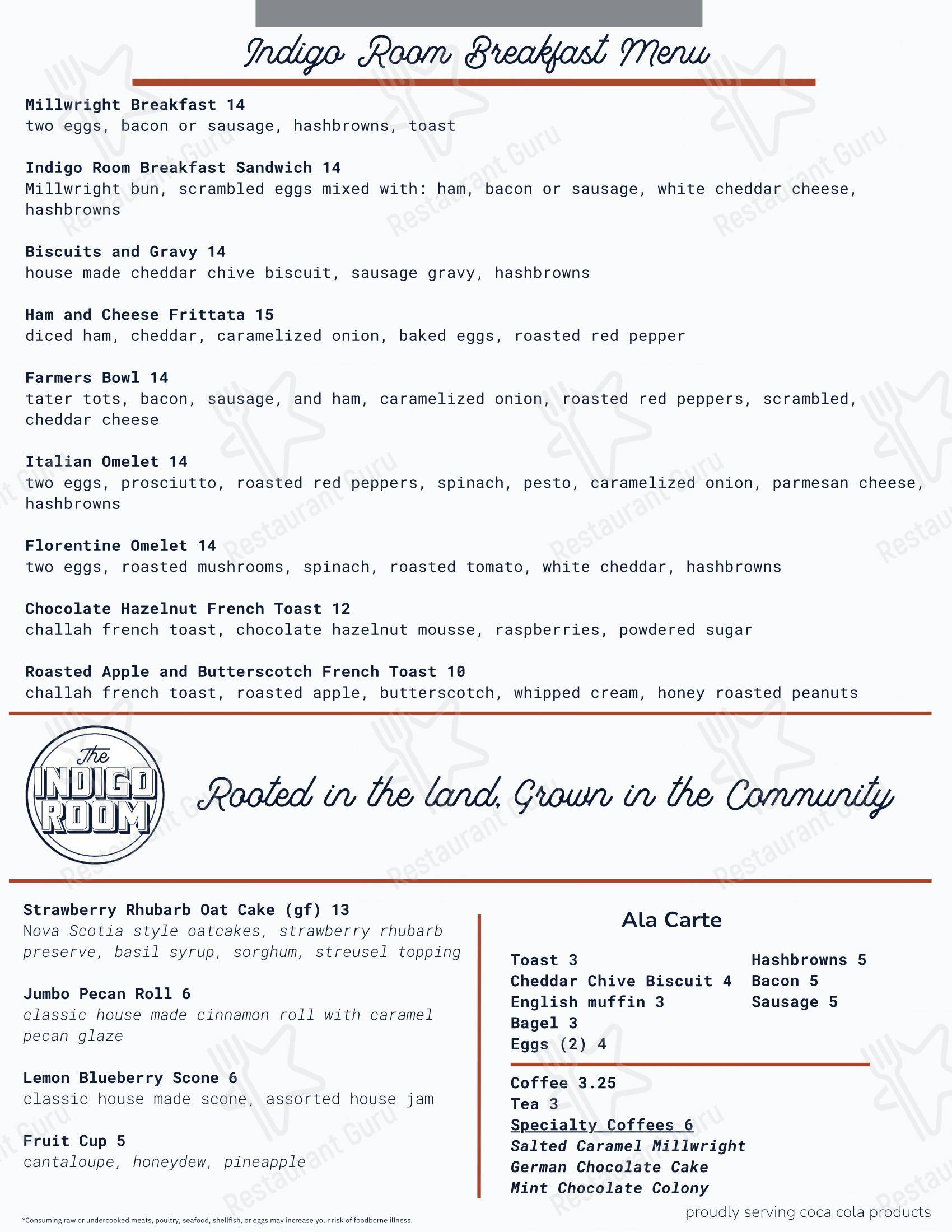 Menu at Indigo Room desserts, Amana