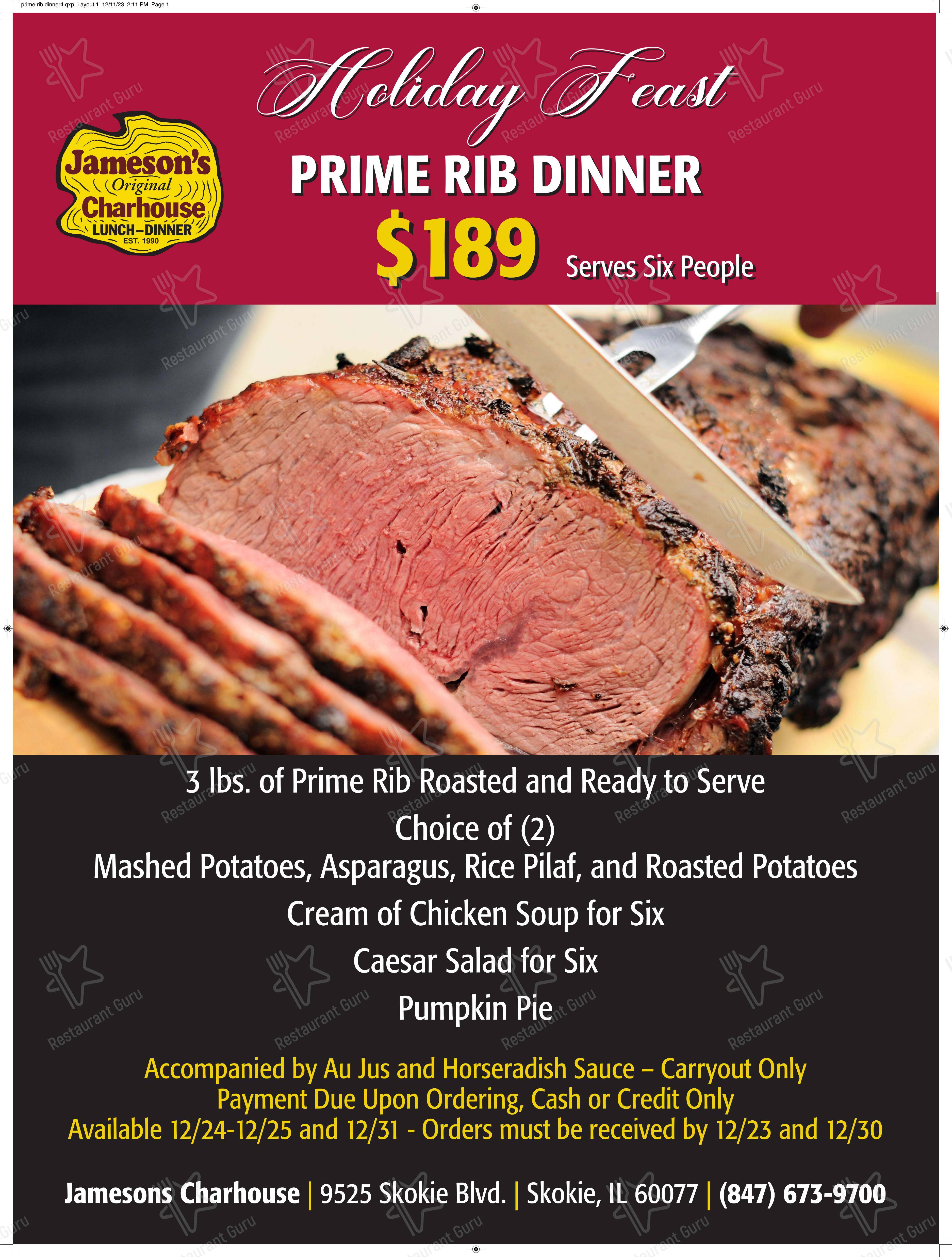 Menu at Jameson's Charhouse steakhouse, Crystal Lake
