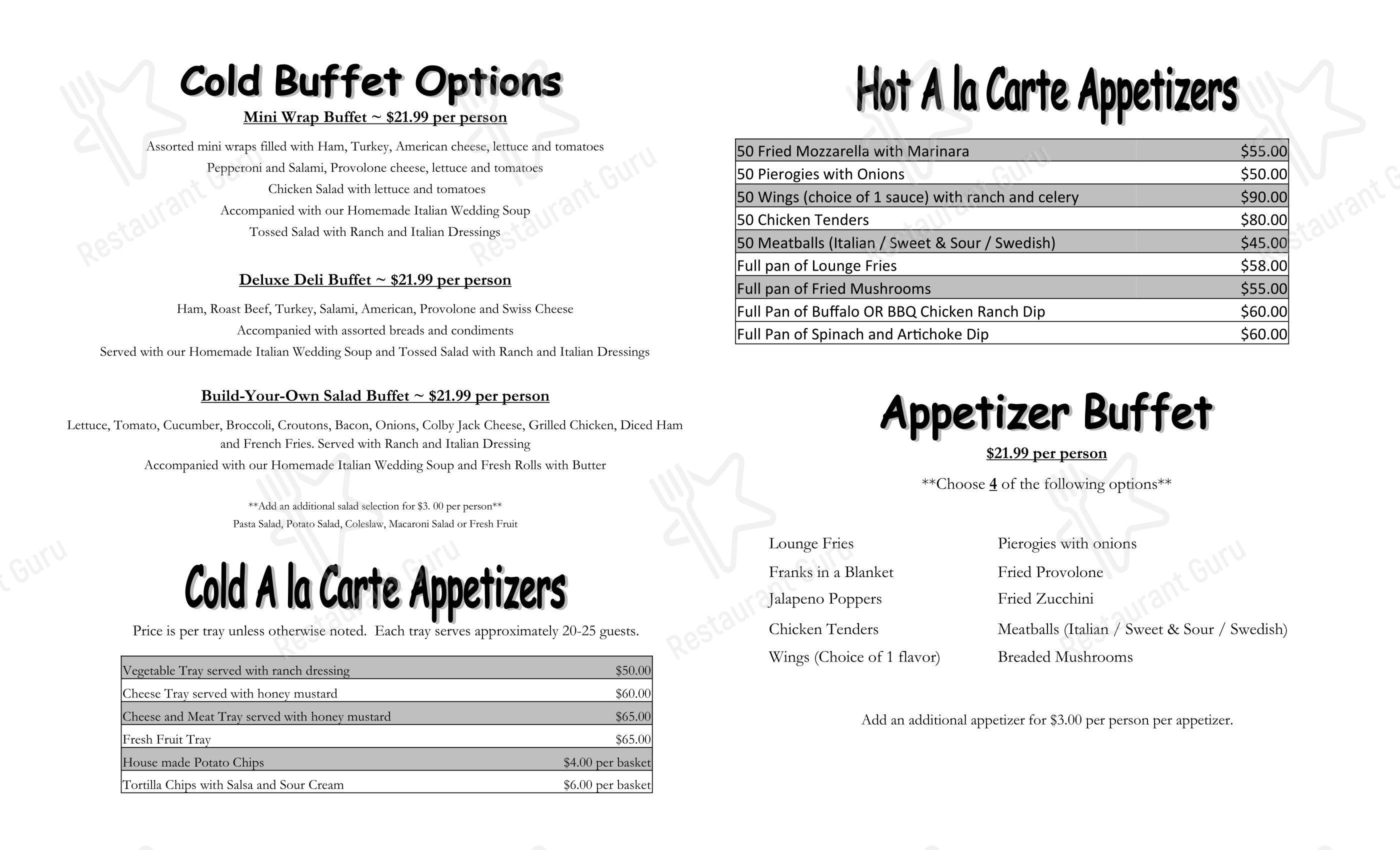 Menu at North Park Lounge Richland pub & bar, Gibsonia