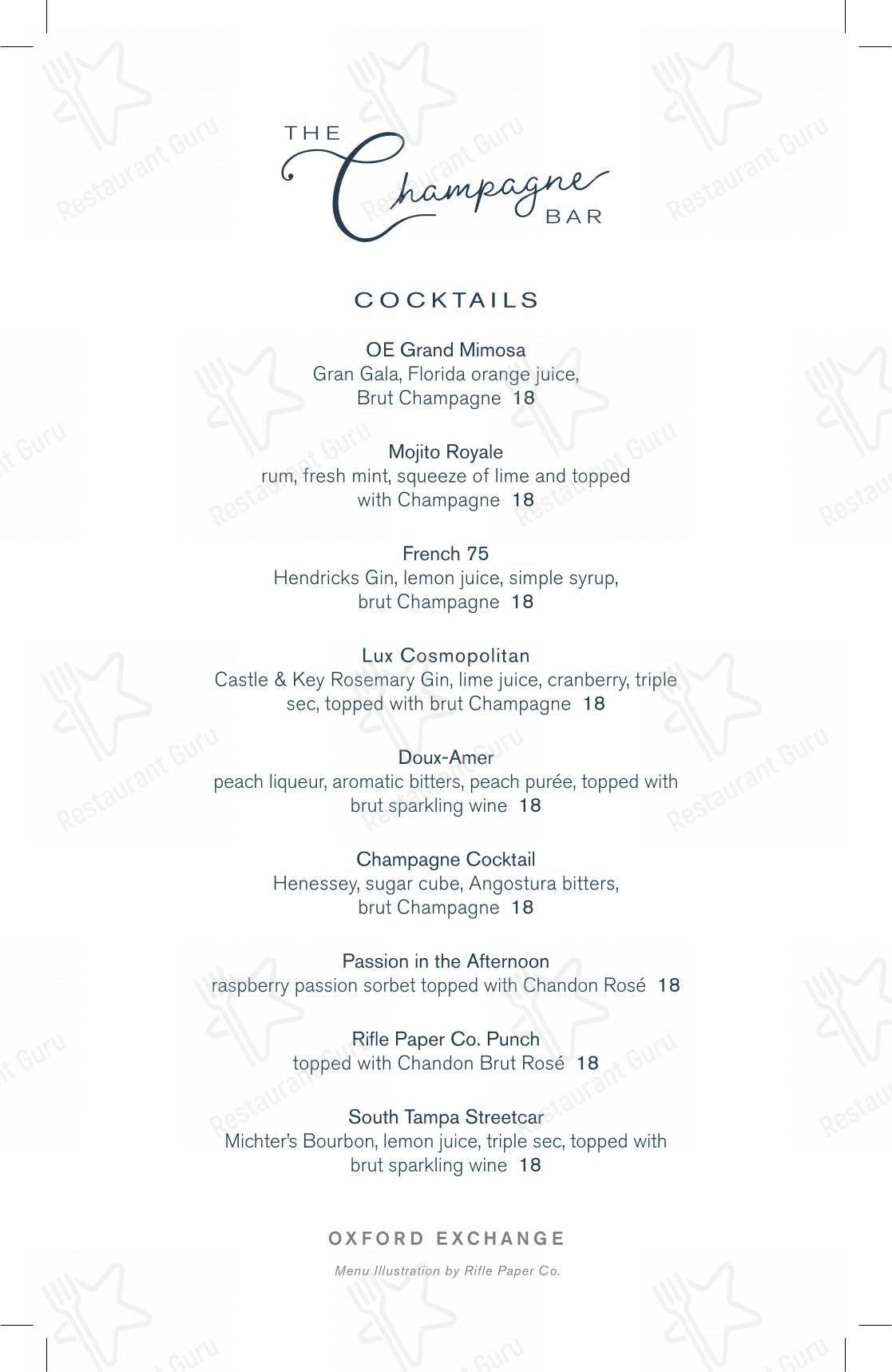 Menu at Oxford Exchange restaurant, Tampa