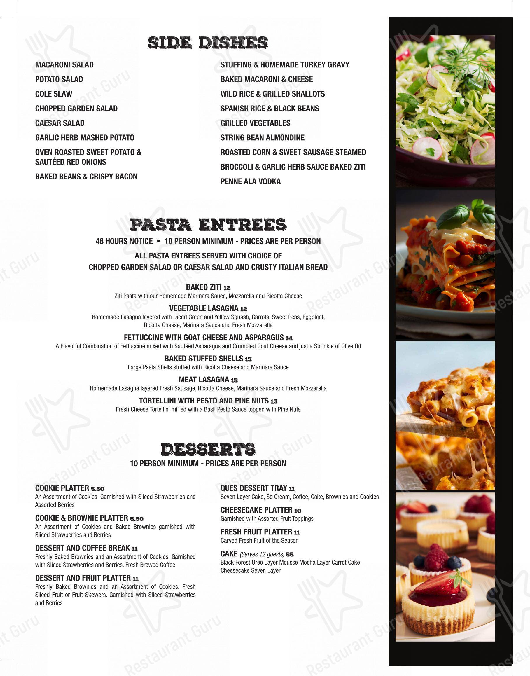 Menu at Que Deli restaurant, Detroit