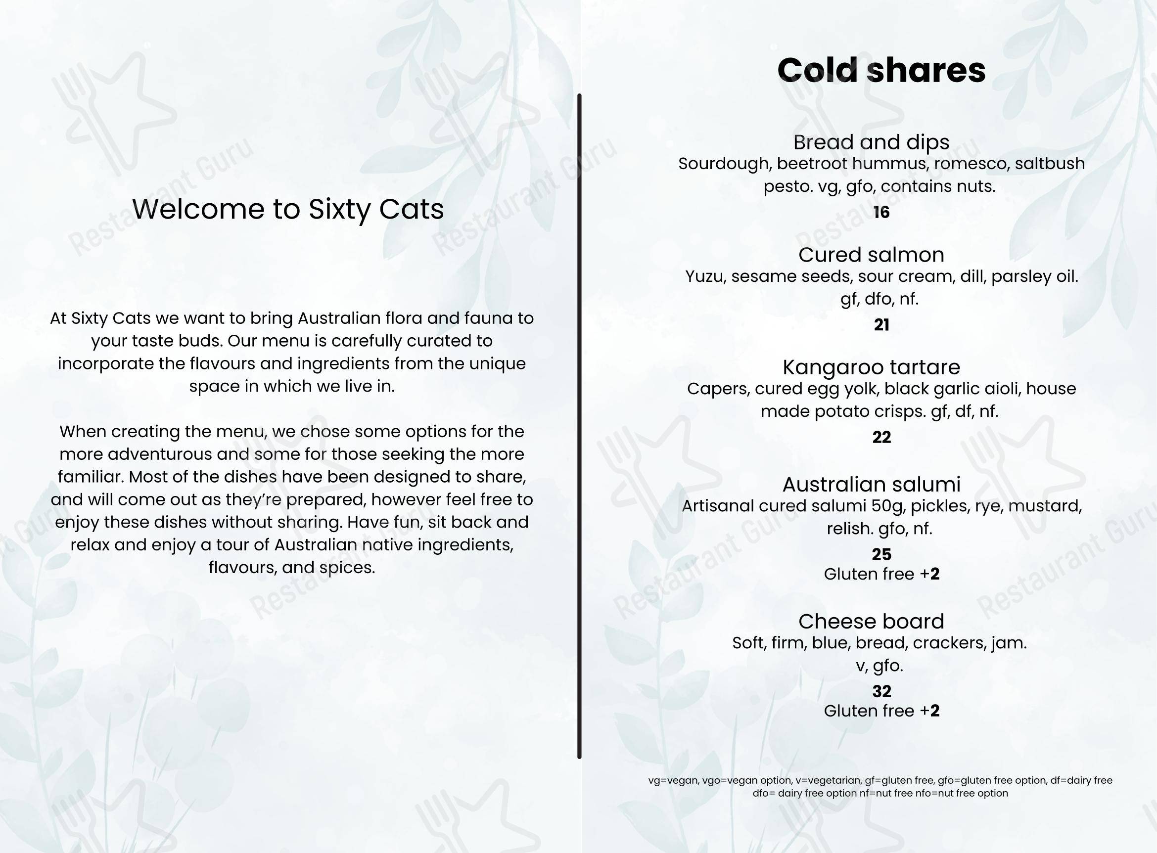Menu at Sixty Cats pub & bar, Perth