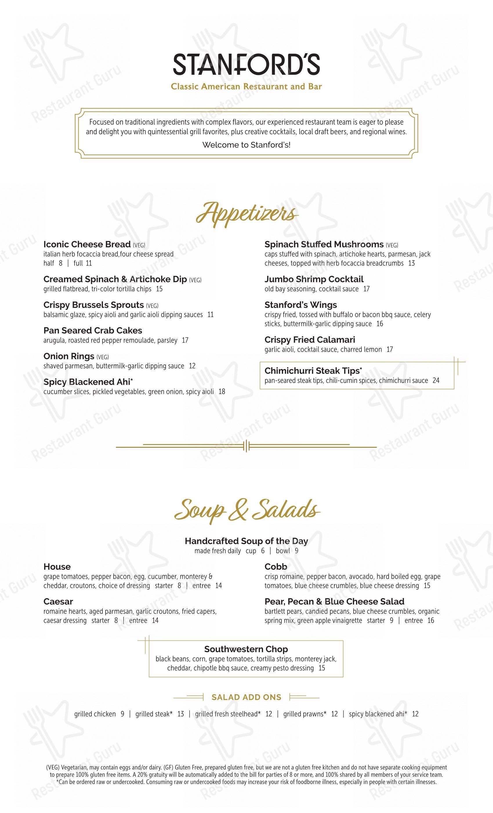 Menu at Stanford's Tanasbourne steakhouse, Hillsboro